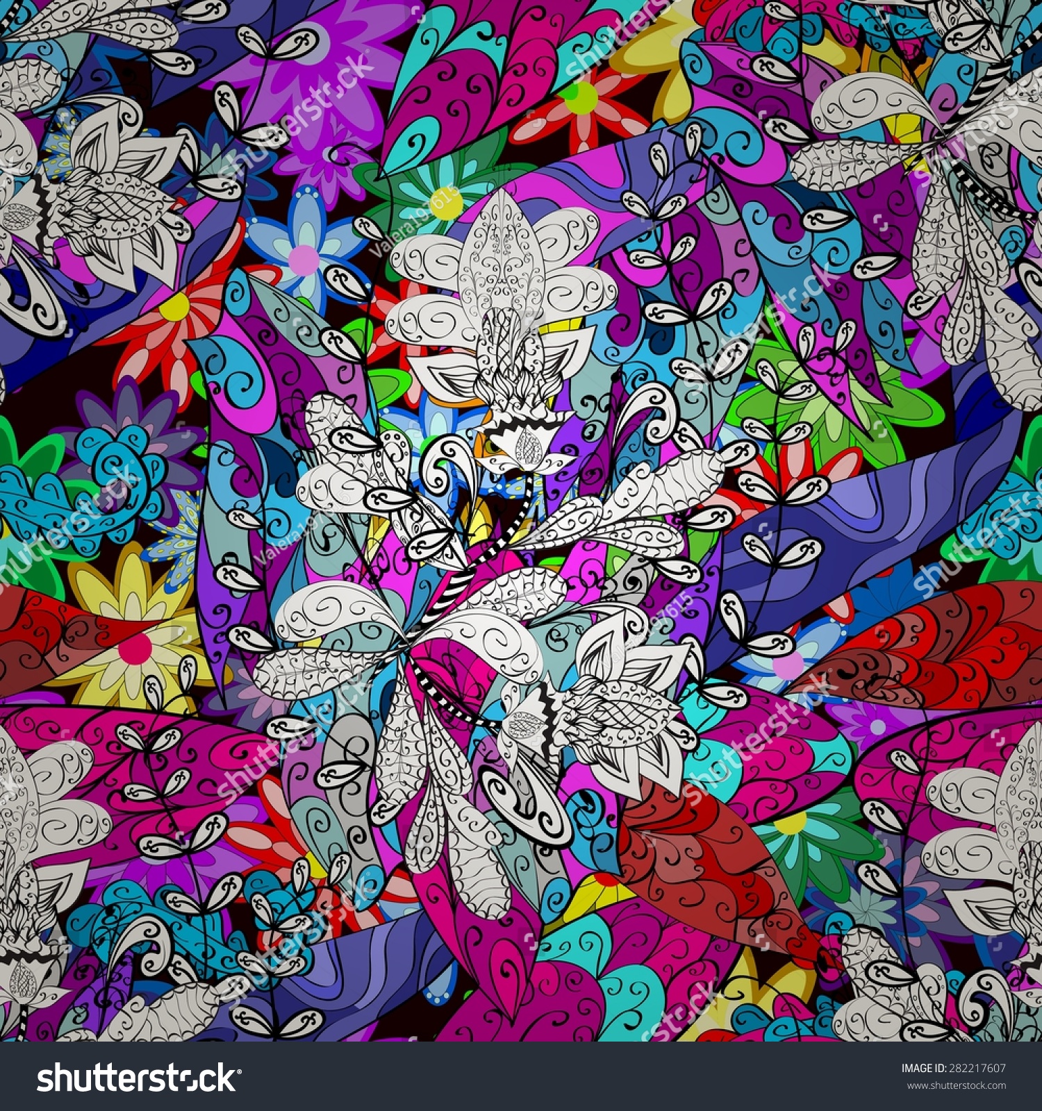 Vector Seamless Texture Abstract Flowers Endless 库存矢量图（免版税）282217607 ...
