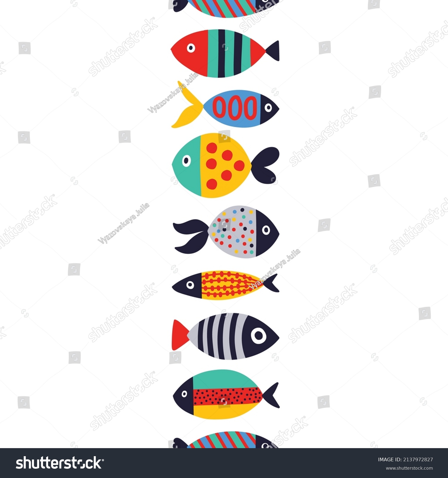 Vector Seamless Vertical Border Cute Fish Stock Vector (Royalty Free ...