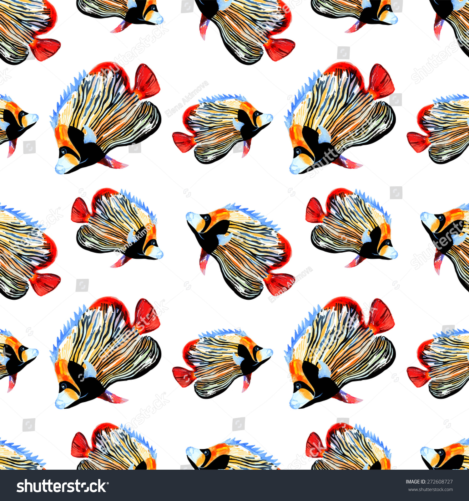 Vector Seamless Watercolor Sea Fish Pattern Stock Vector (Royalty Free ...
