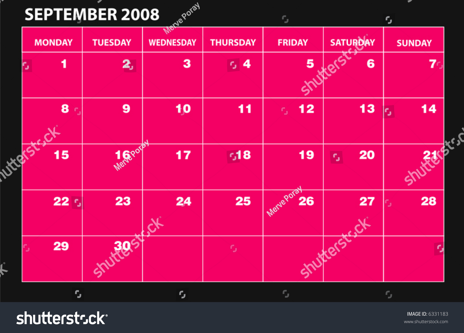Vector 2008 September Calender Stock Vector (Royalty Free) 6331183 ...