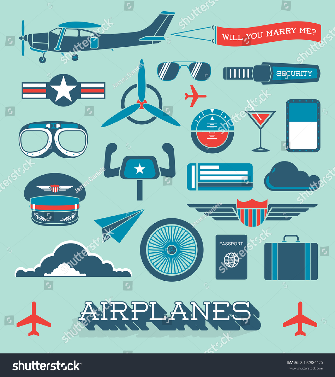 Vector Set Airplanes Flight Icons Objects Stock Vector (Royalty Free ...