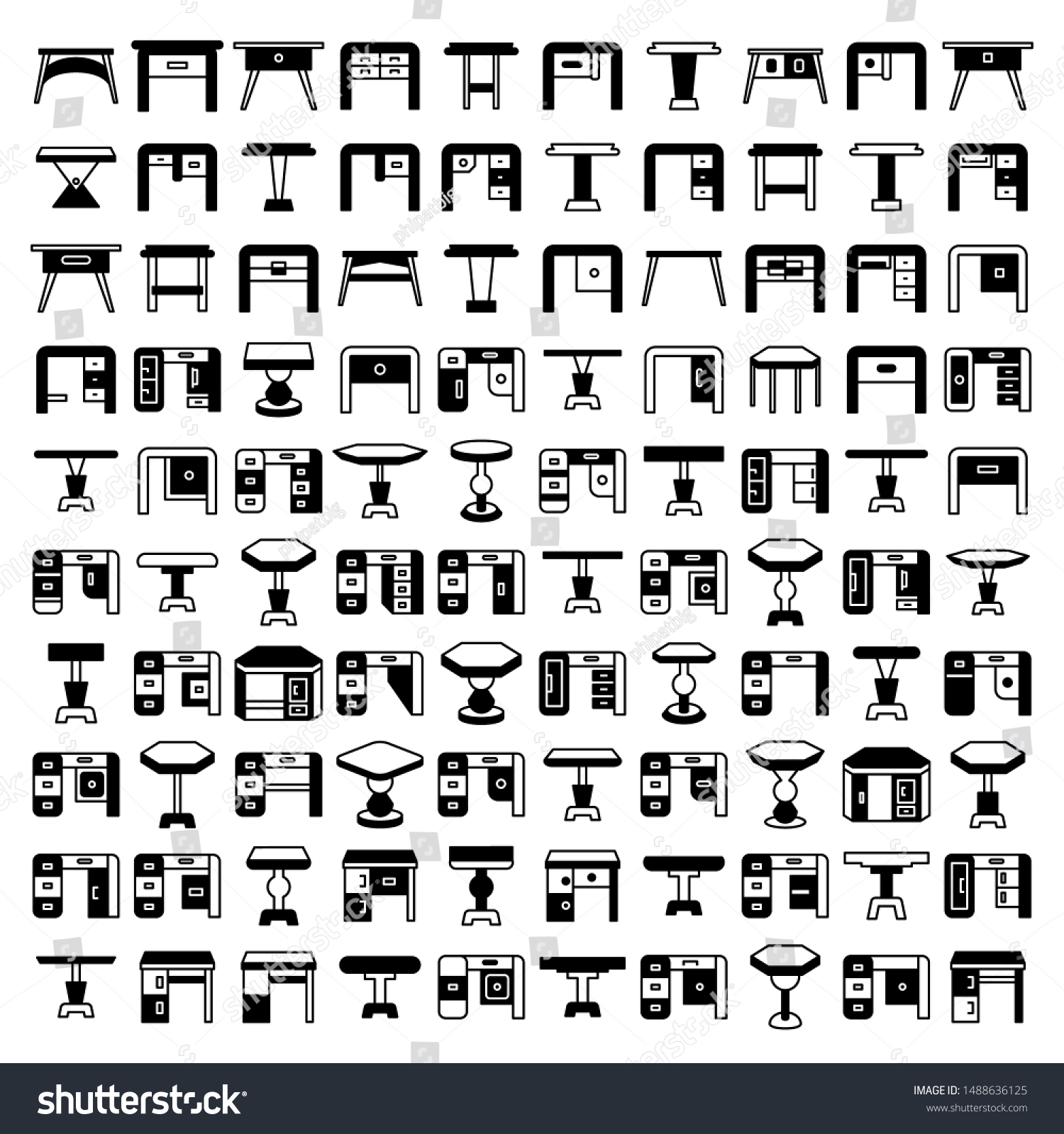 Vector Set Desk Table Icons Stock Vector (Royalty Free) 1488636125 ...
