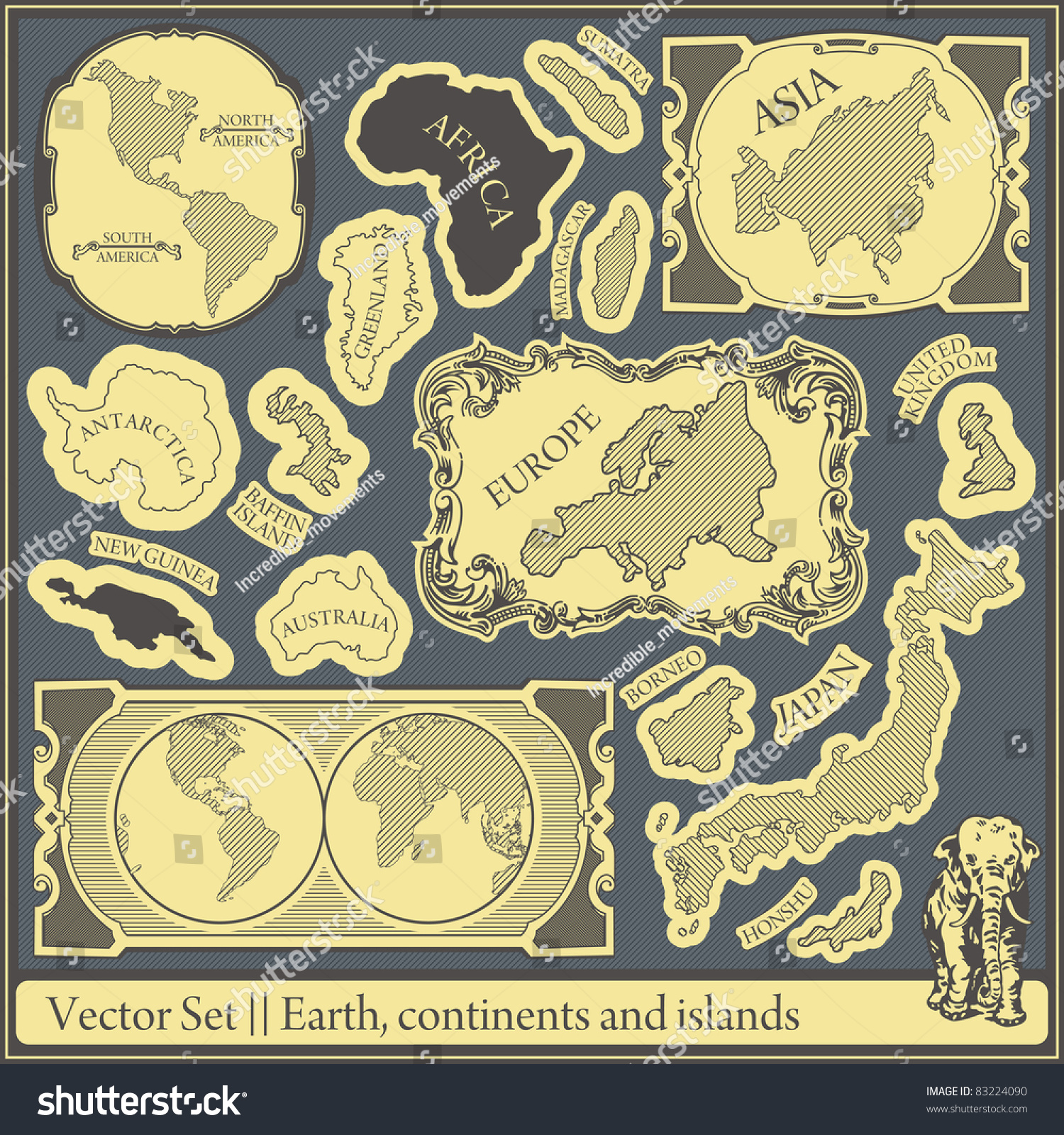 Vector Set Earth Continents Islands Stock Vector (Royalty Free) 83224090