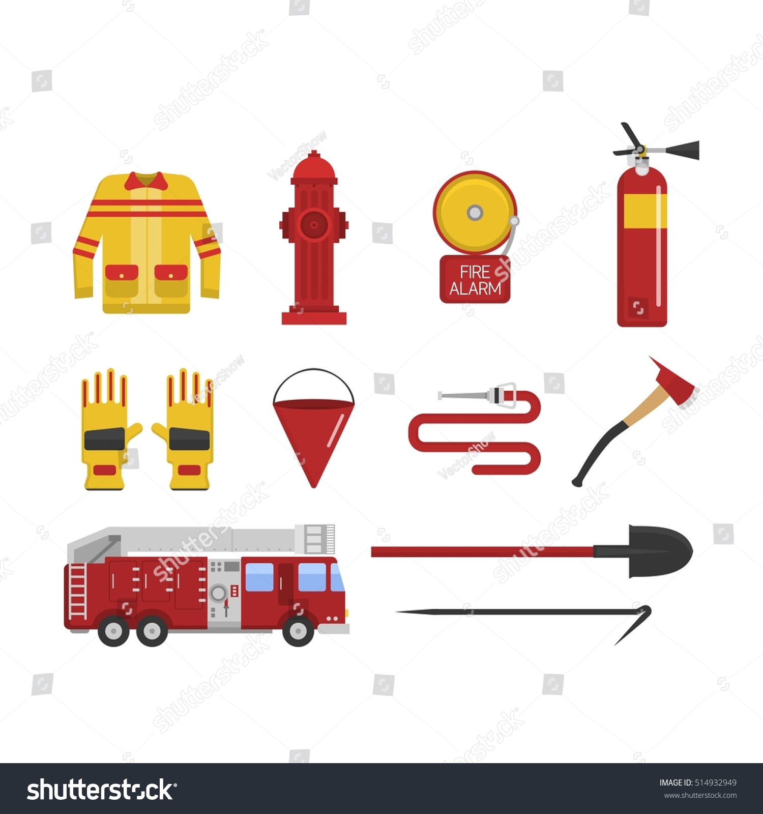 Vector Set Firefighter Fire Safety Icons: เวกเตอร์สต็อก (ปลอดค่า ...