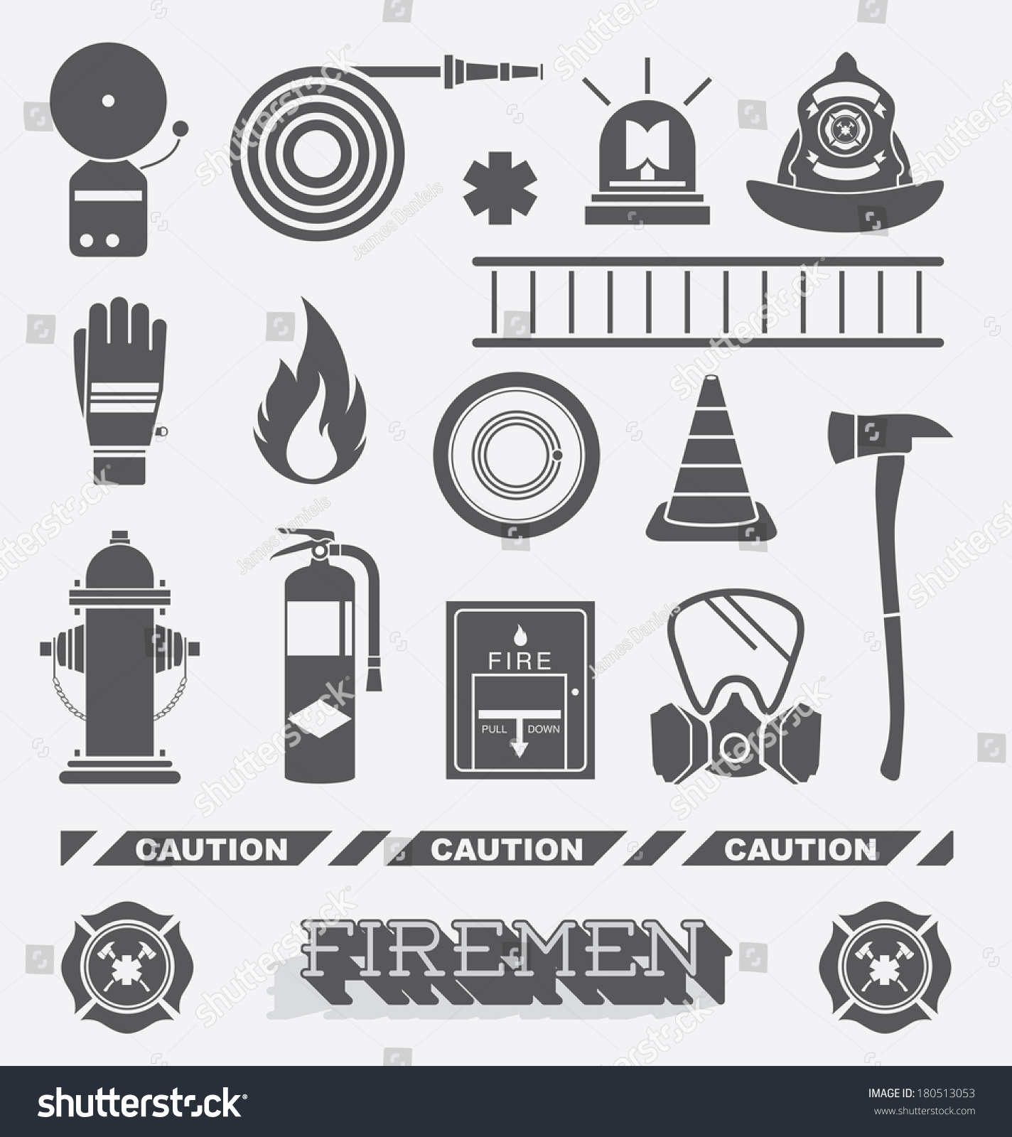 Vector Set Firefighter Flat Icons Symbols Stock Vector (Royalty Free ...