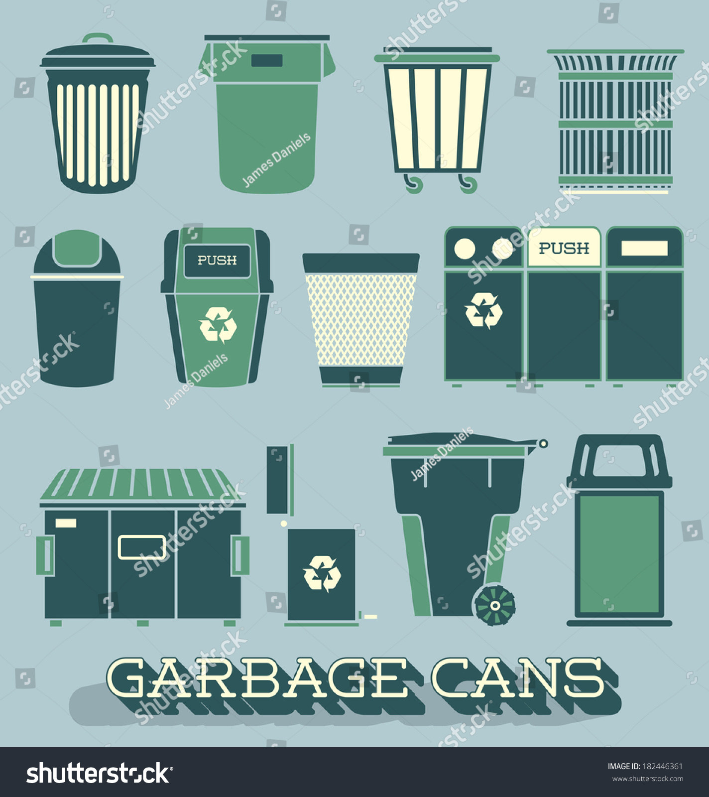 Vektor Stok Vector Set Garbage Recycling Cans (Tanpa Royalti) 182446361 ...
