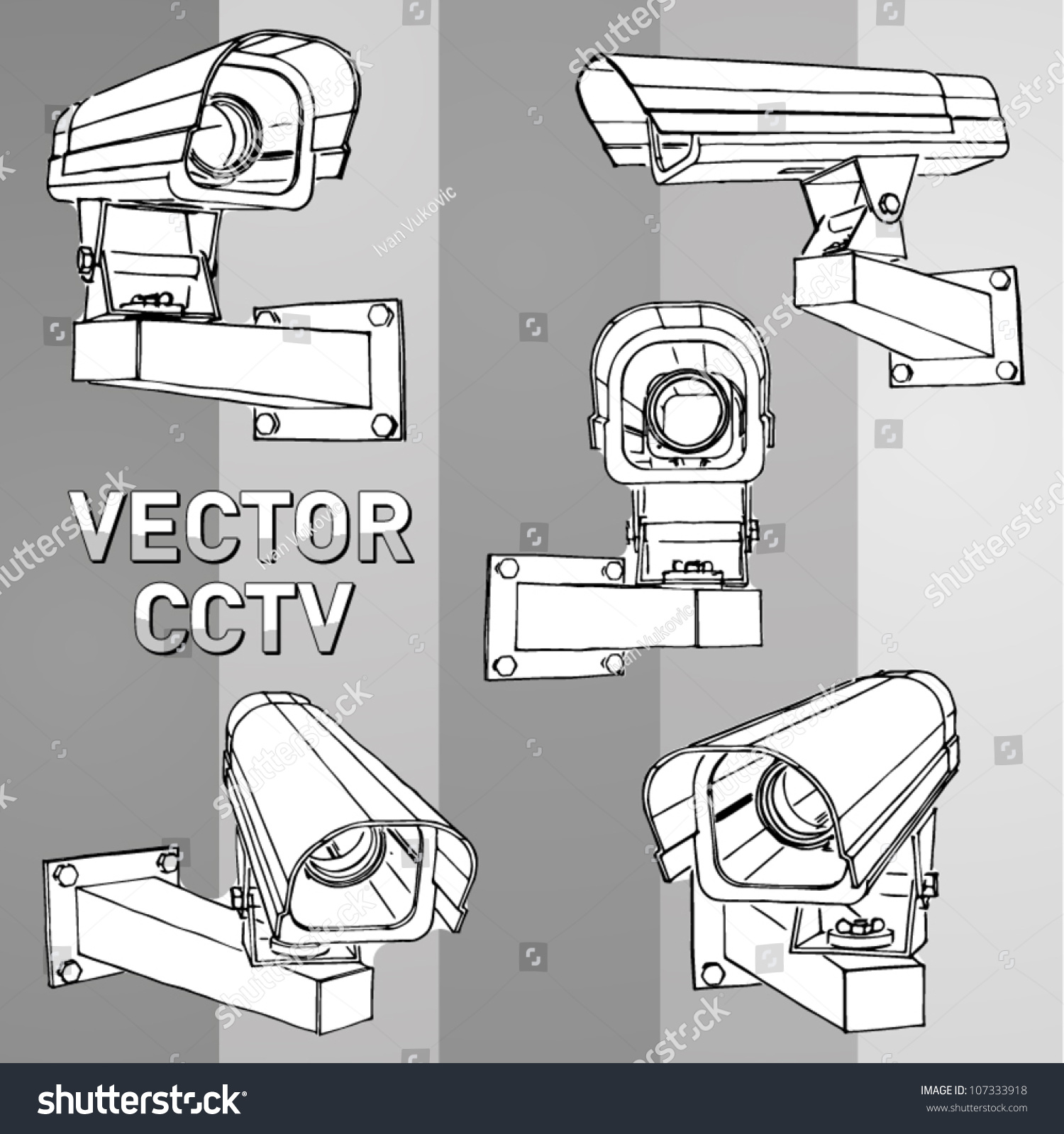 Vector Set Handdrawn Cctv Cameras Stock Vector 107333918 - Shutterstock