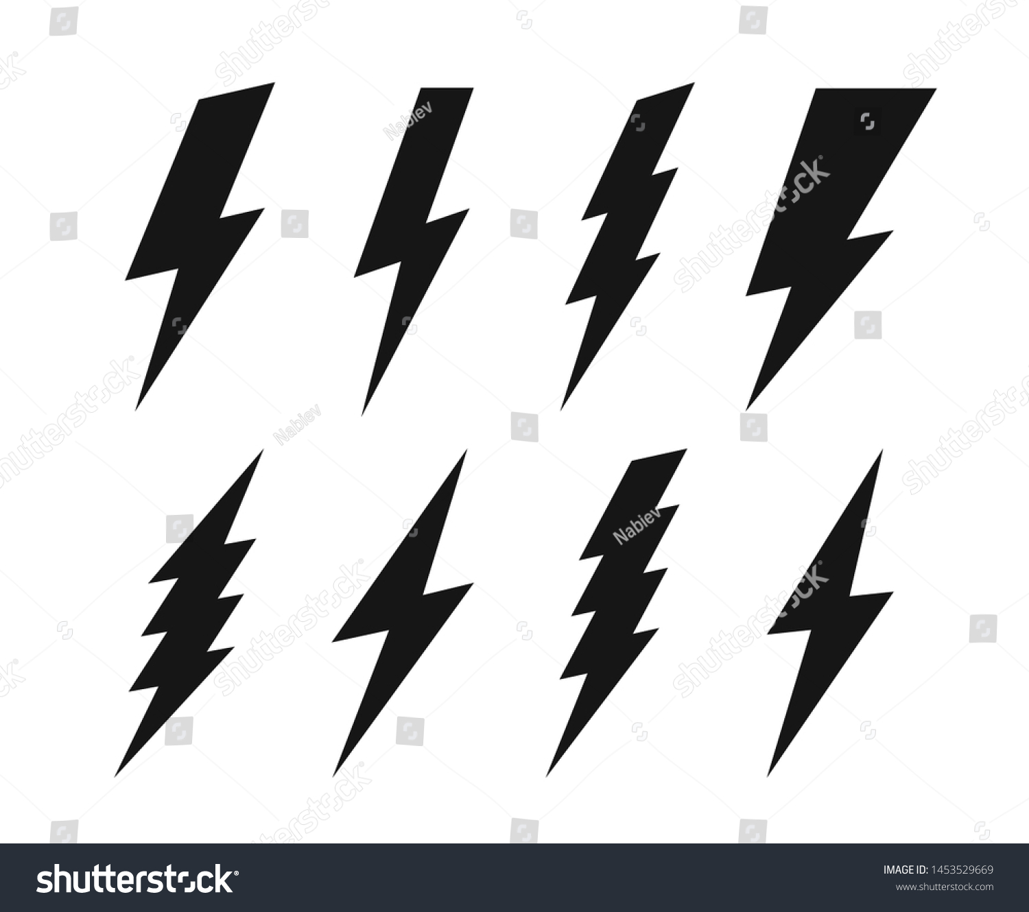 Vector Set Lightning Bolt Thunderbolt Lightning Stock Vector (Royalty ...