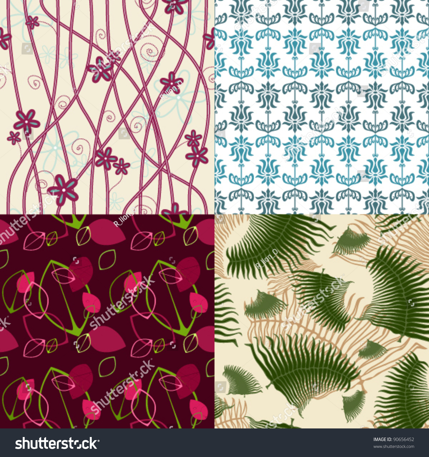 Vector Set Botanical Seamless Texture Stock Vector (Royalty Free ...