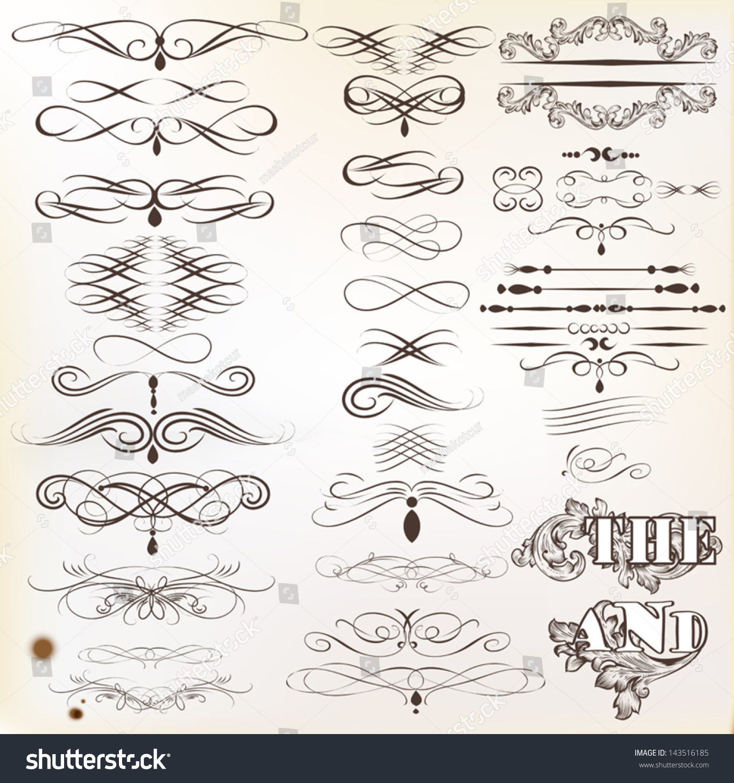 Vector Set Of Calligraphic Elements For Design. Calligraphic Vector ...