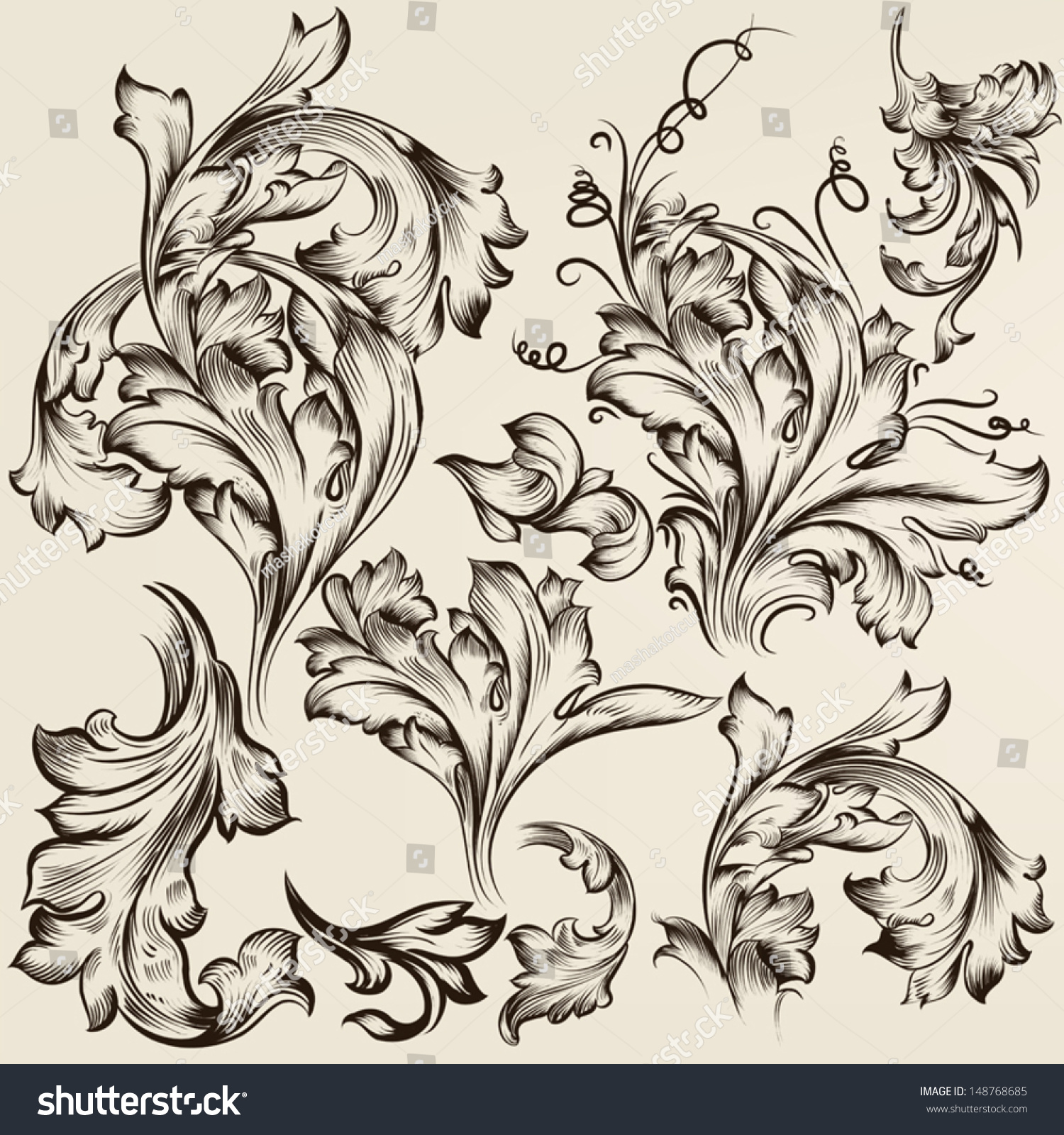 Vector Set Of Calligraphic Elements For Design. Calligraphic Vector ...