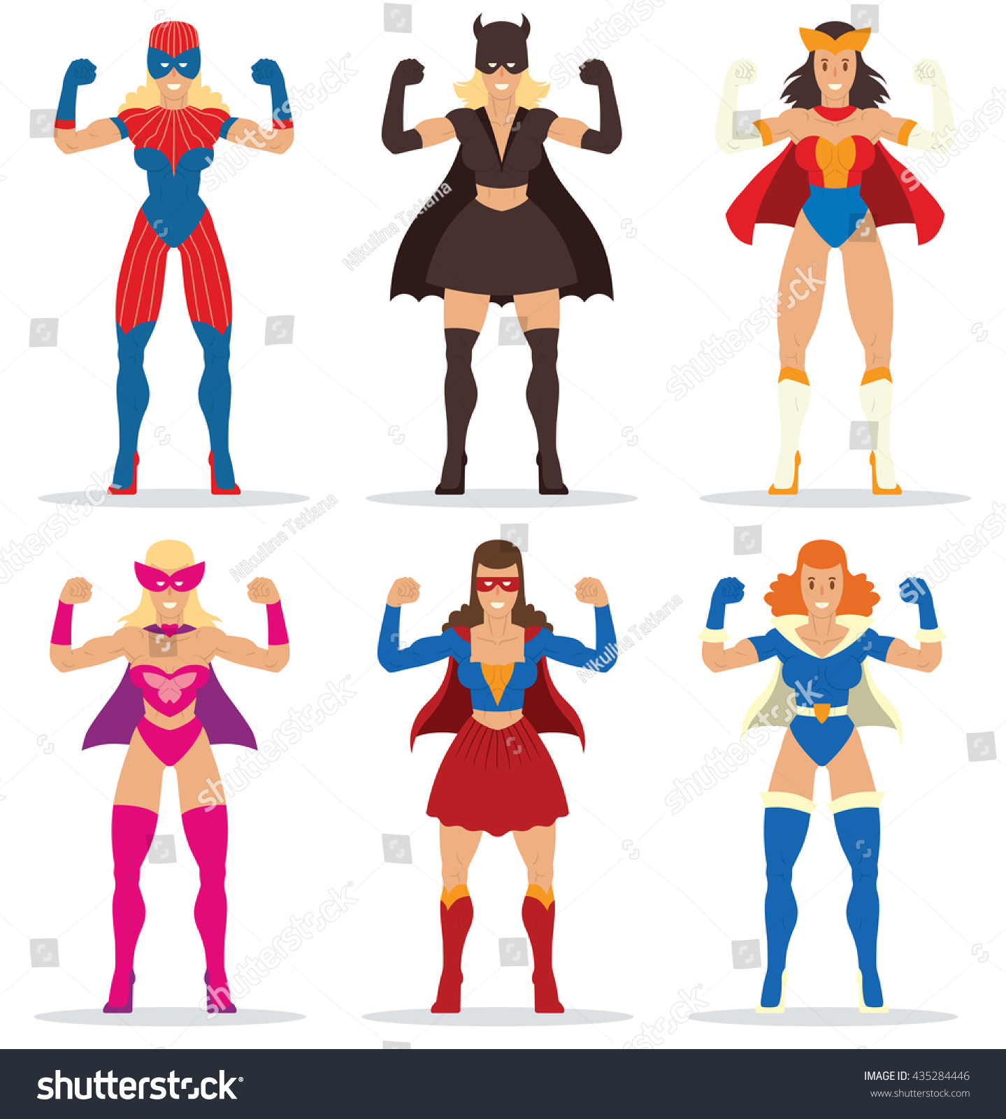 Stock Vektor „vector Set Cartoon Images Women Superheroes Bez Autorských Poplatků 435284446