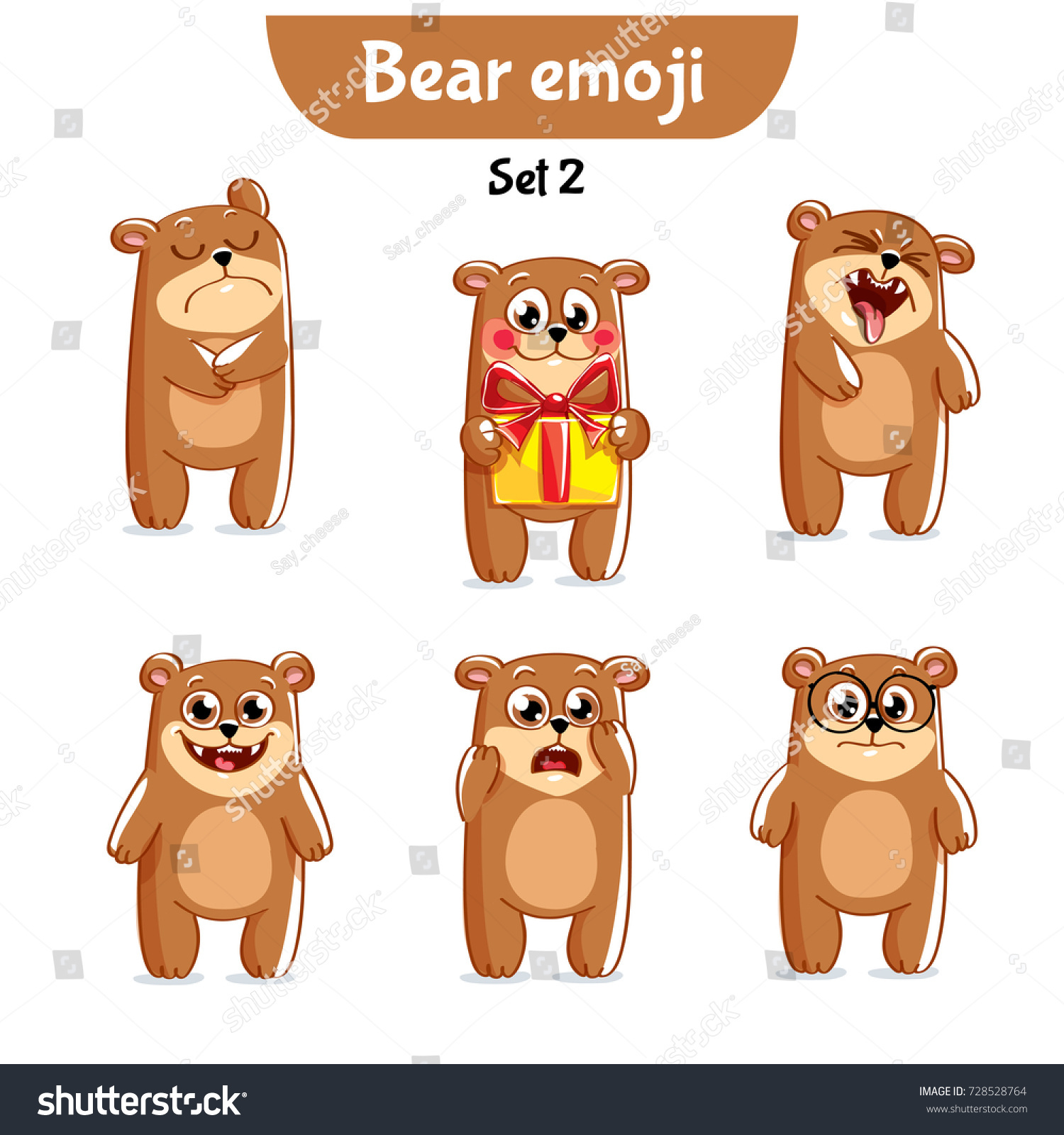 Vector Set Cute Bear Characters Set Stock Vector (Royalty Free) 728528764