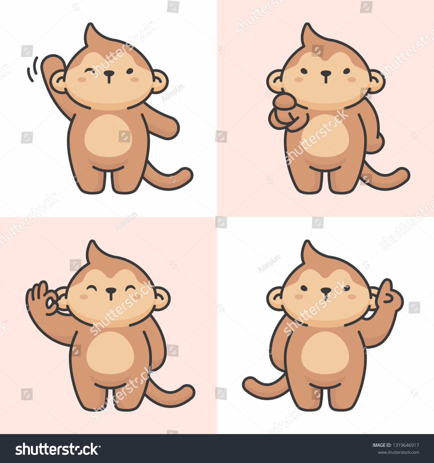 Vector Set Cute Monkey Characters Stock Vector (Royalty Free ...