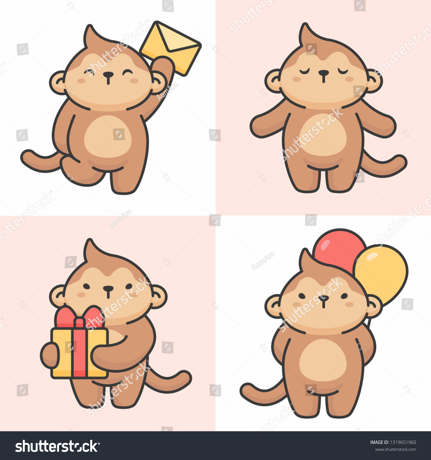 Vector Set Cute Monkey Characters Stock Vector (Royalty Free ...