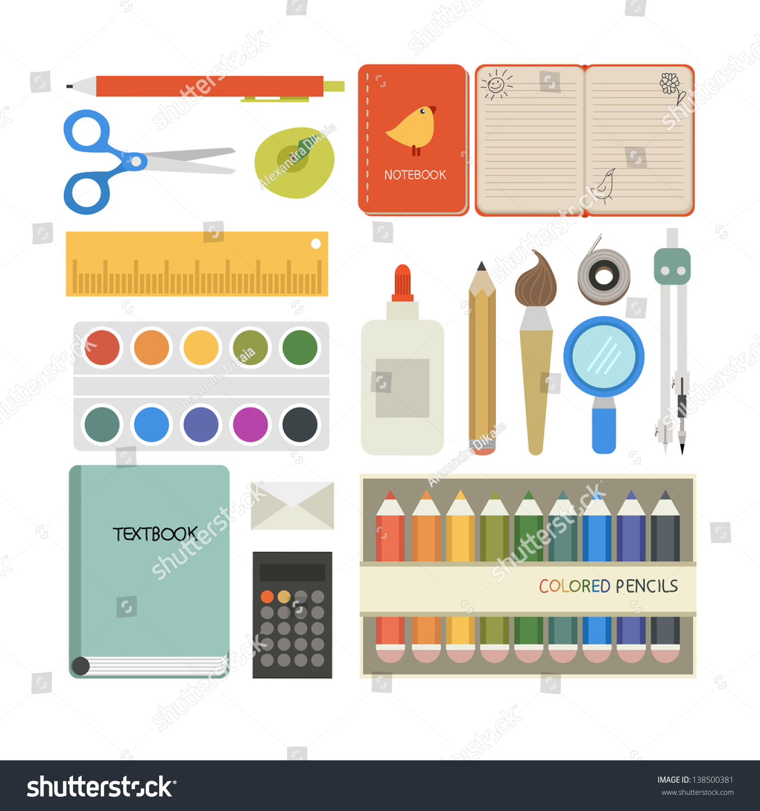 Vector Set Cute School Objects Stock Vector (Royalty Free) 138500381 ...