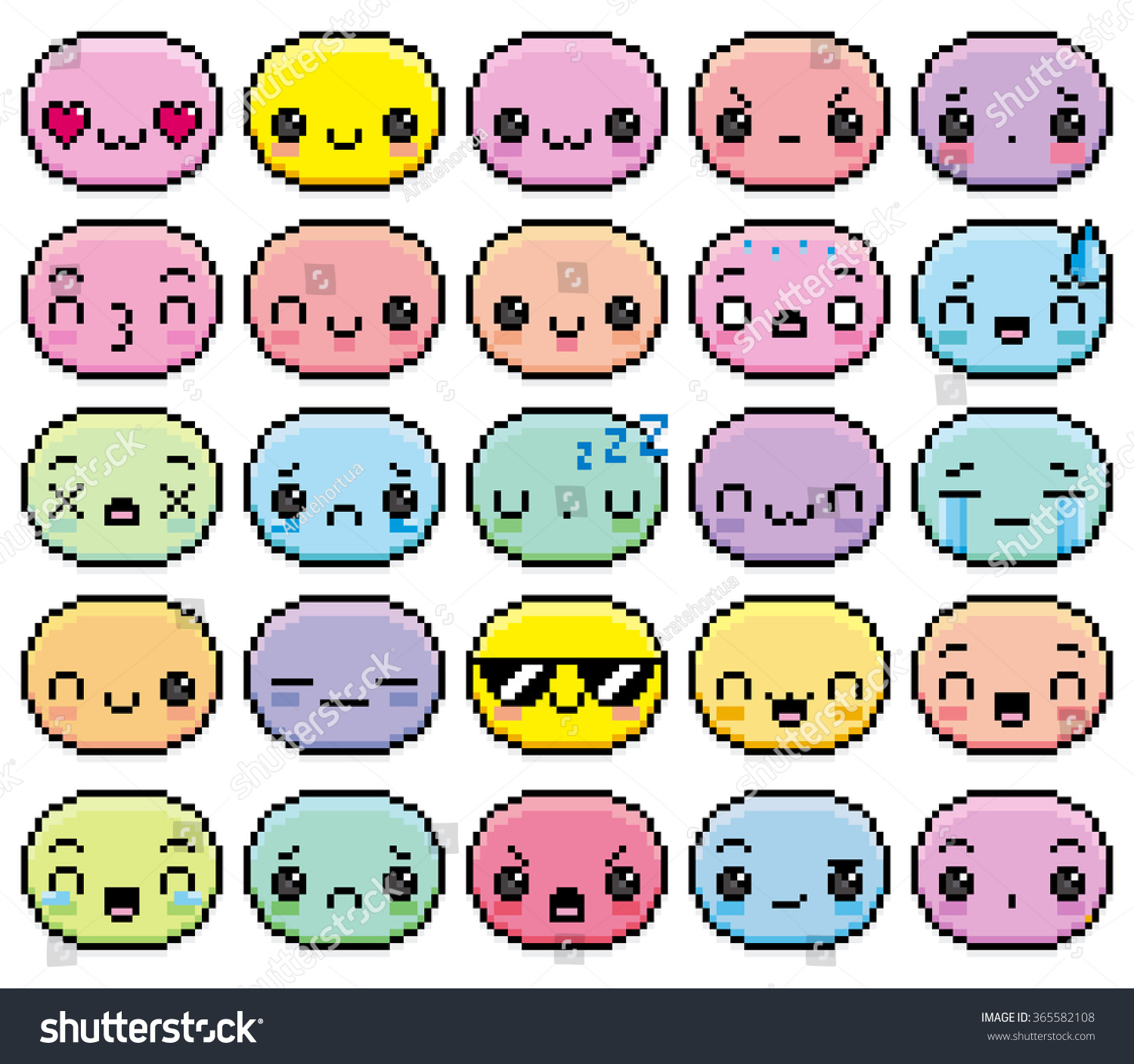 Vector Set Different Cartoon Pixel Faces Stock Vector (Royalty Free ...