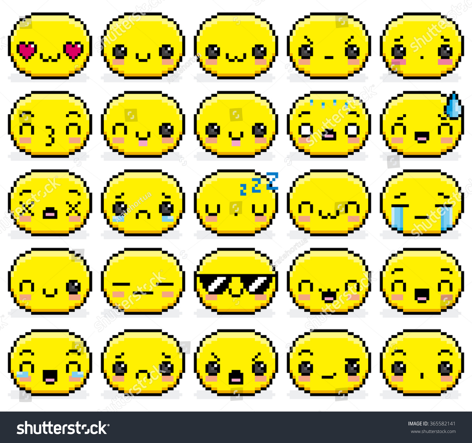 Vector Set Different Cartoon Pixel Faces: เวกเตอร์สต็อก (ปลอดค่า ...