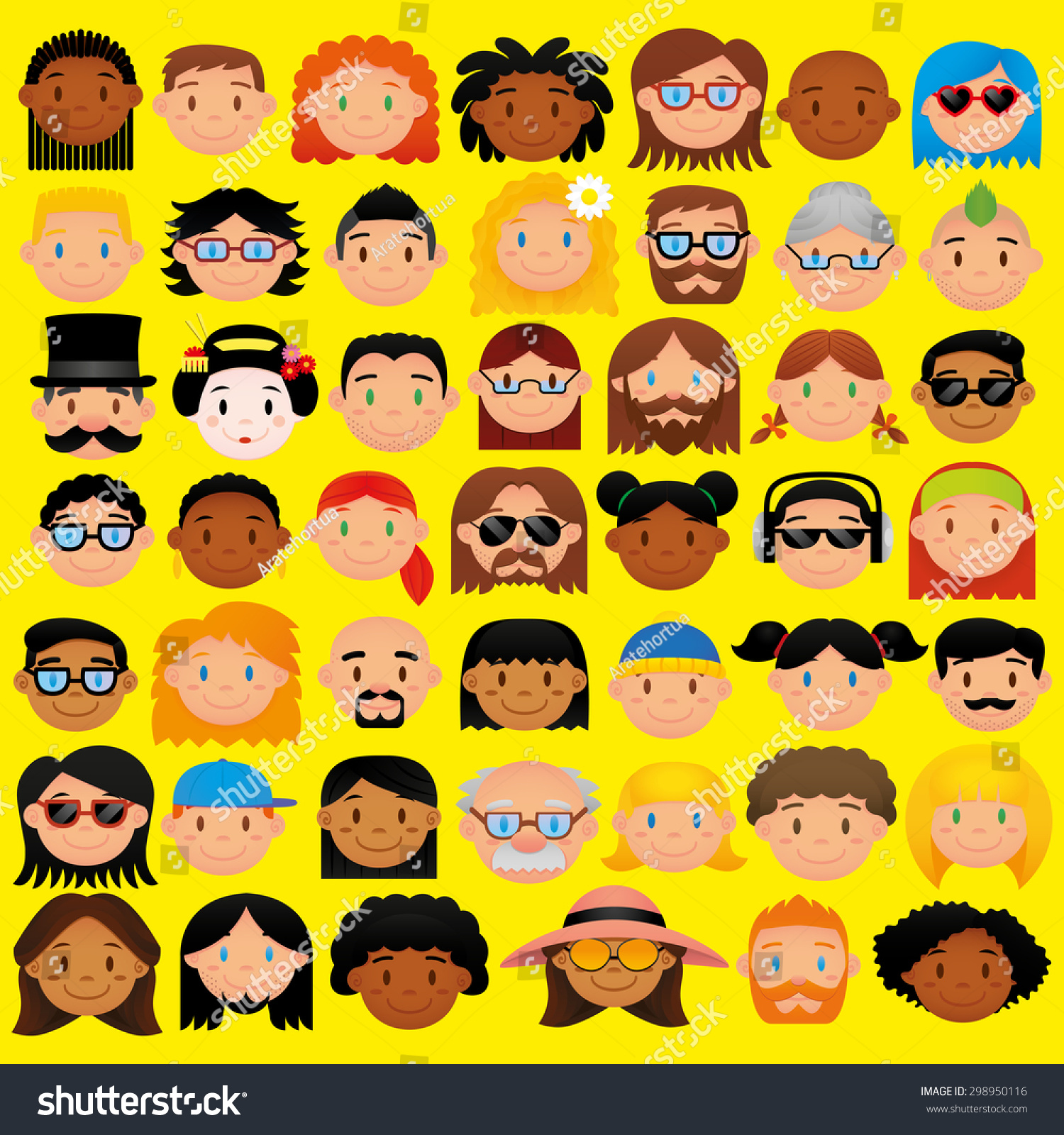 Vector Set Different Cute Faces Isolated Stock Vector (Royalty Free ...