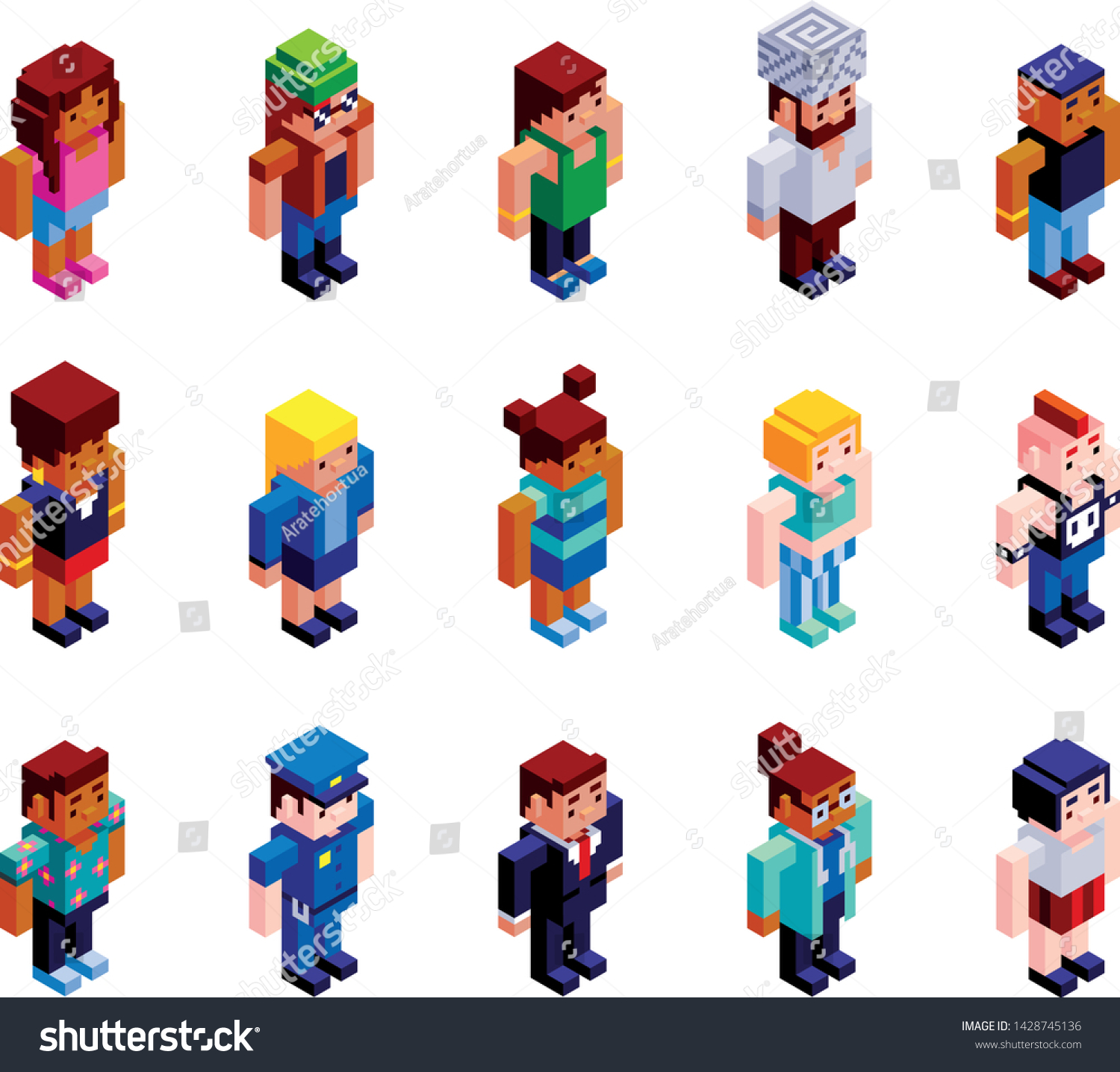 Vektor Stok Vector Set Different Low Poly Characters (Tanpa Royalti ...