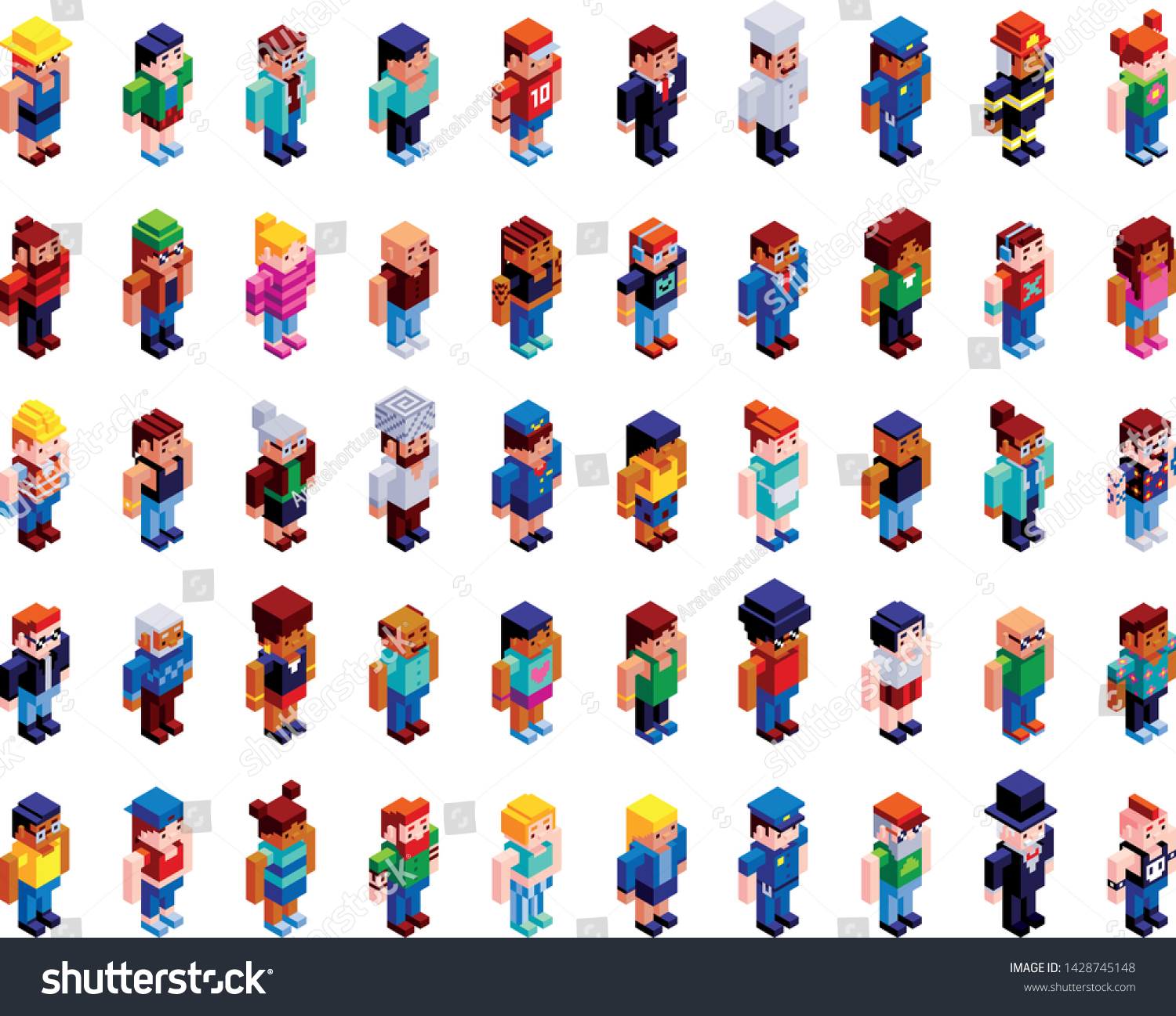 Vektor Stok Vector Set Different Low Poly Characters (Tanpa Royalti ...