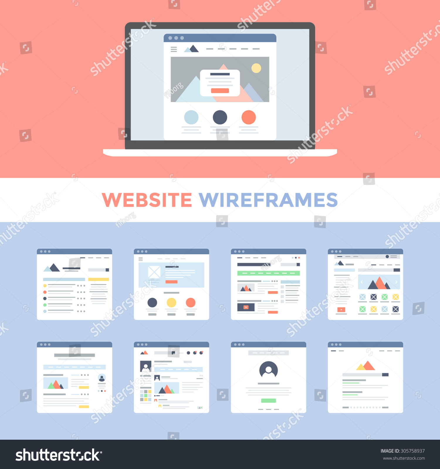 Vector Set Flat Website Wireframes On Stock Vector (Royalty Free) 305758937