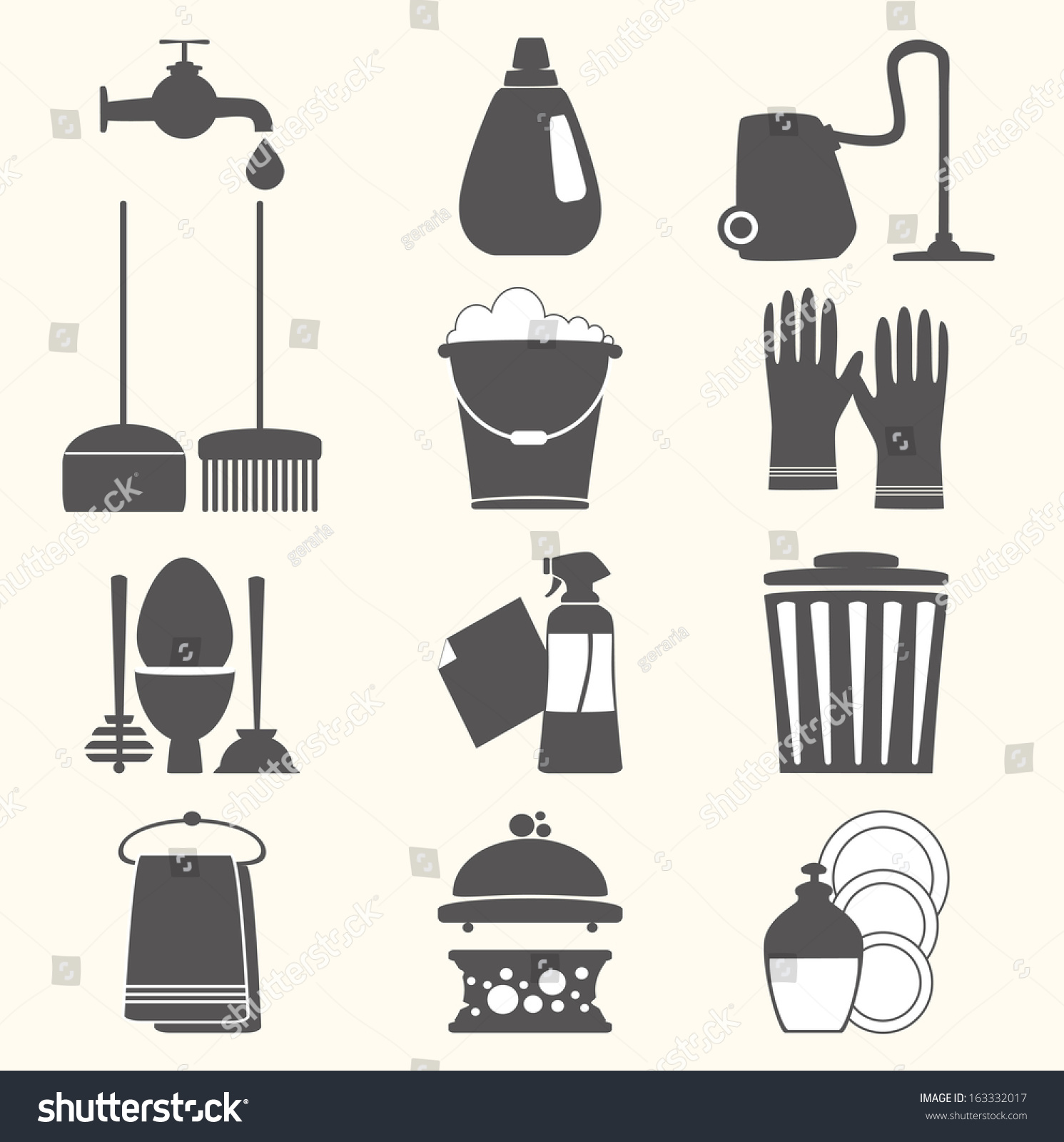 Vector Set Home Cleaning Elements Stock Vector (Royalty Free) 163332017 ...