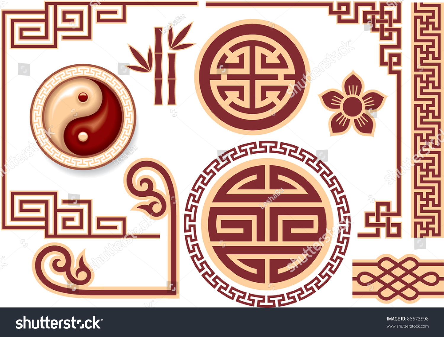 Vector Set Oriental Chinese Design Elements Stock Vector 86673598 ...