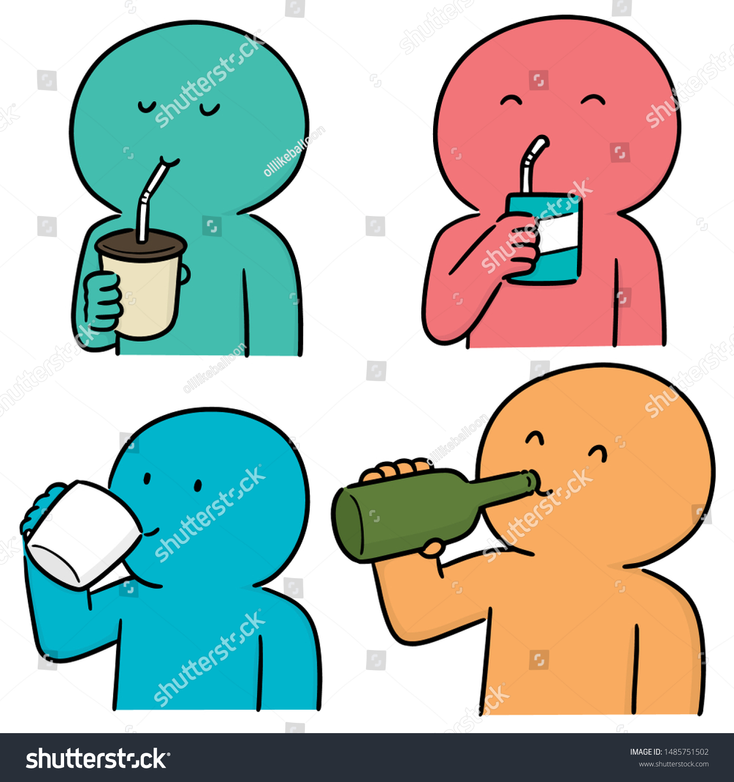 Vector Set People Drinking Stock Vector (Royalty Free) 1485751502 ...