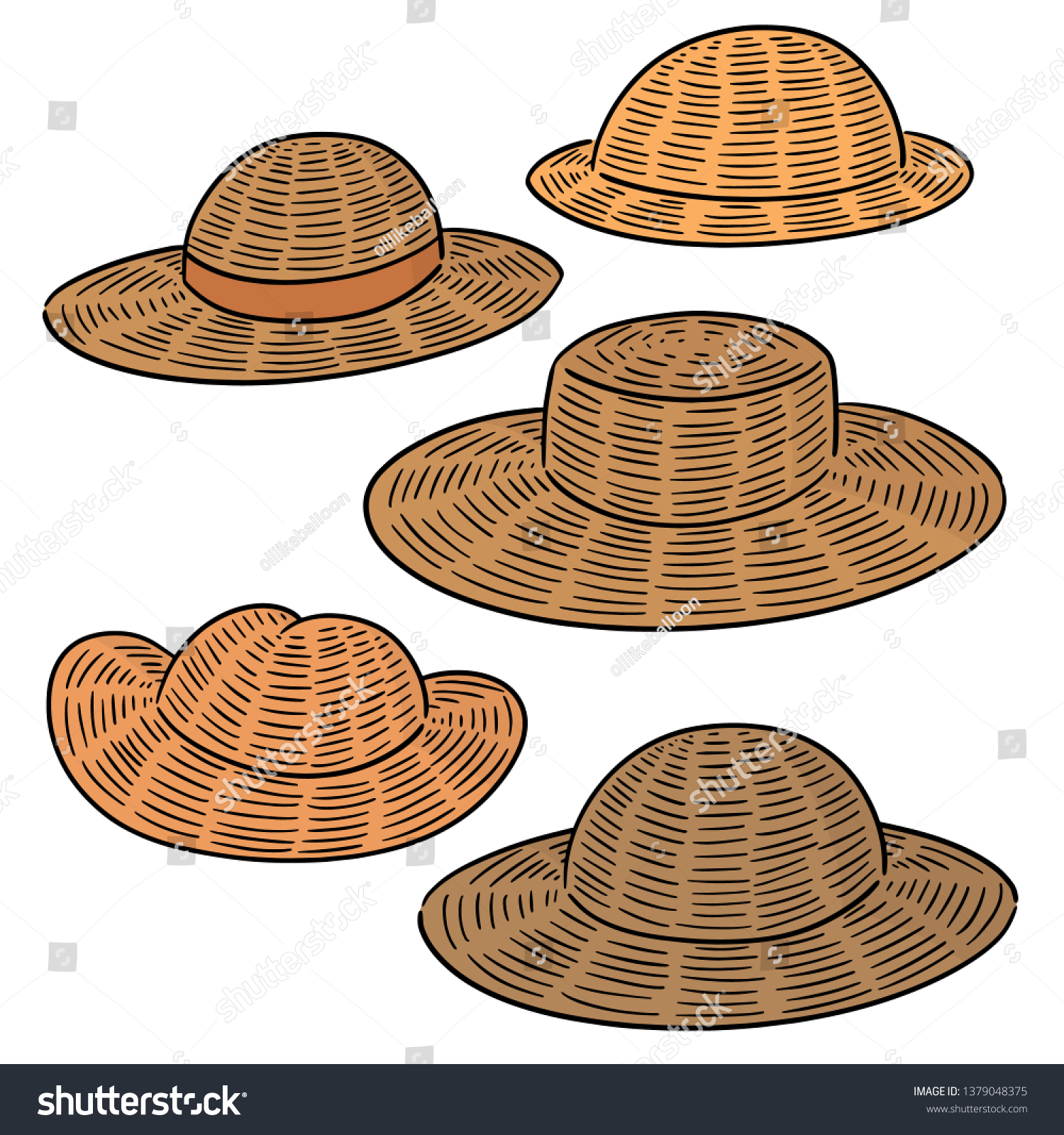 Vector Set Straw Hat Stock Vector (Royalty Free) 1379048375