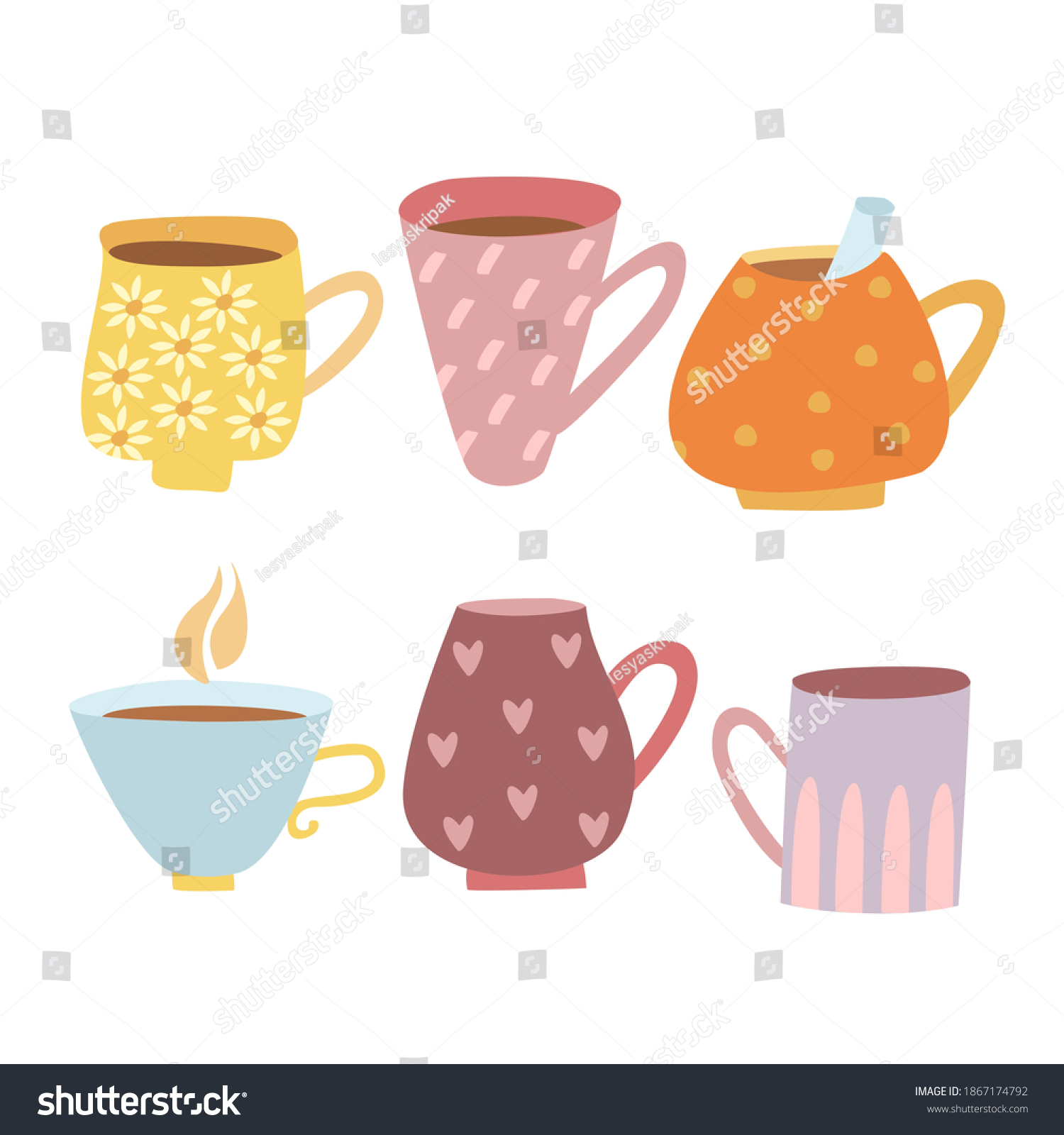 Vector Set Tea Cups Coffee Cups Stock Vector Royalty Free 1867174792 Shutterstock