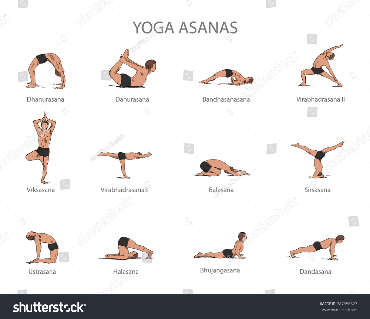 Vector Set Yoga Poses Isolated On 스톡 벡터(로열티 프리) 387656527 Vector Set Yoga Poses Isolated On 스톡 벡터(로열티 프리) 387656527