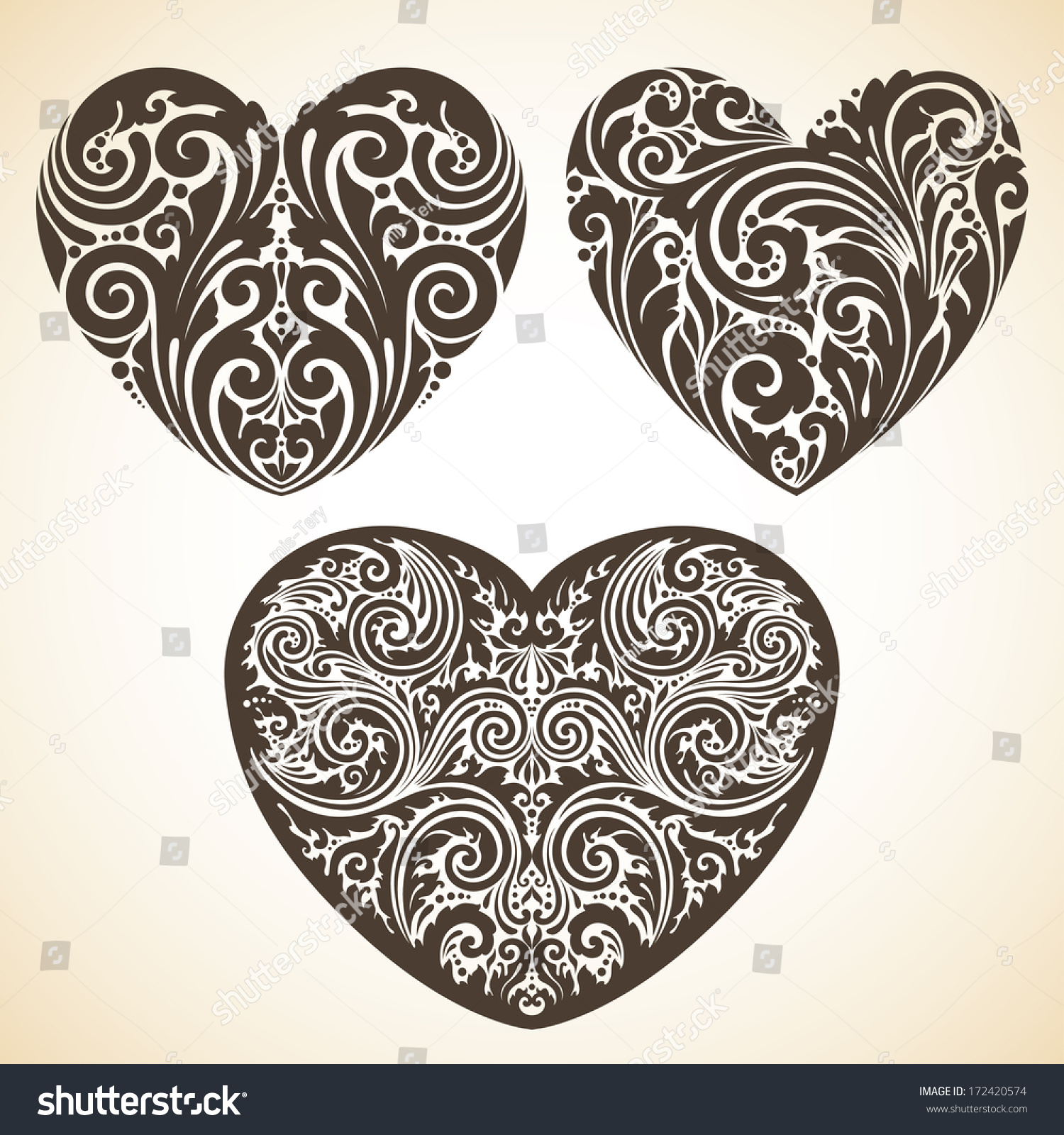 Vector Set Ornamental Decorative Hearts Stock Vector (Royalty Free ...