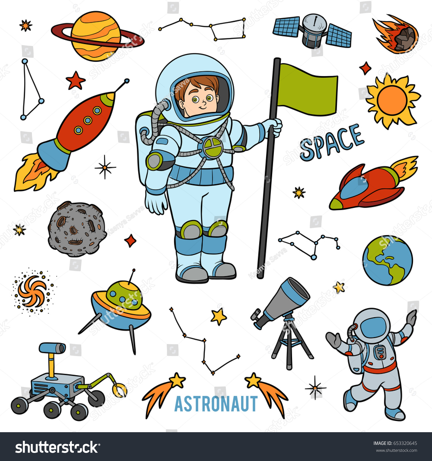 Vector Set Astronaut Space Objects Cartoon: เวกเตอร์สต็อก (ปลอดค่า ...