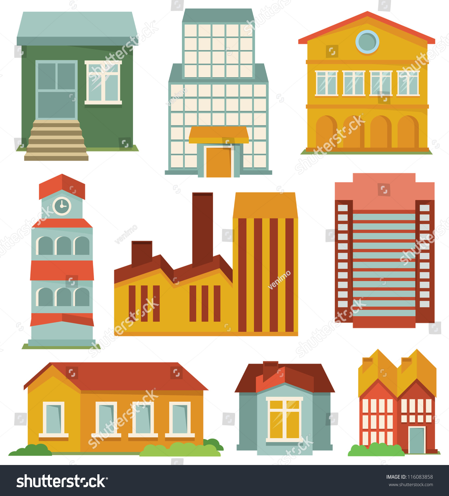 Vector Set Buildings Icons Map Elements Stock Vector (Royalty Free ...