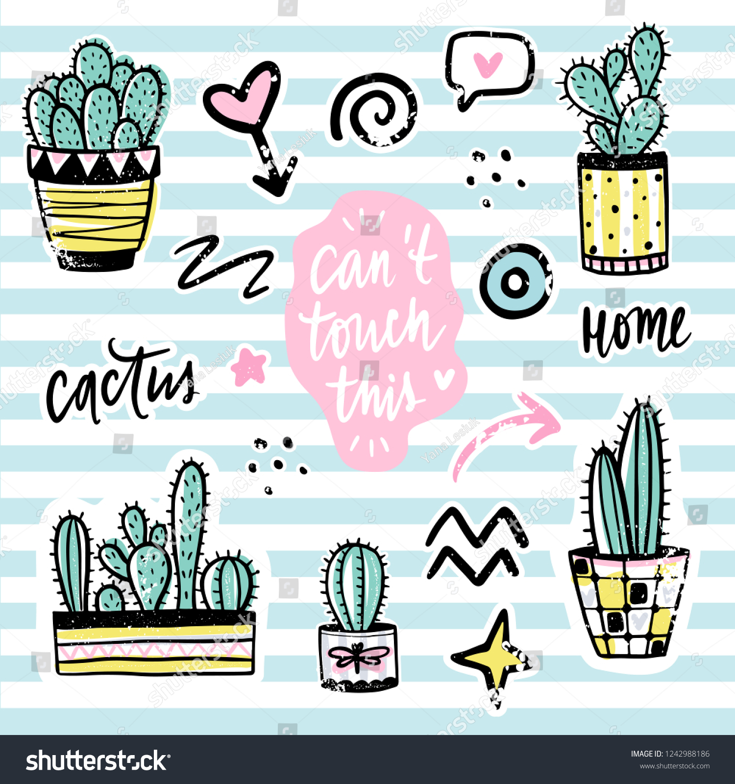 Vector Set Cactuses Positive Phrases Elements Stock Vector (Royalty ...