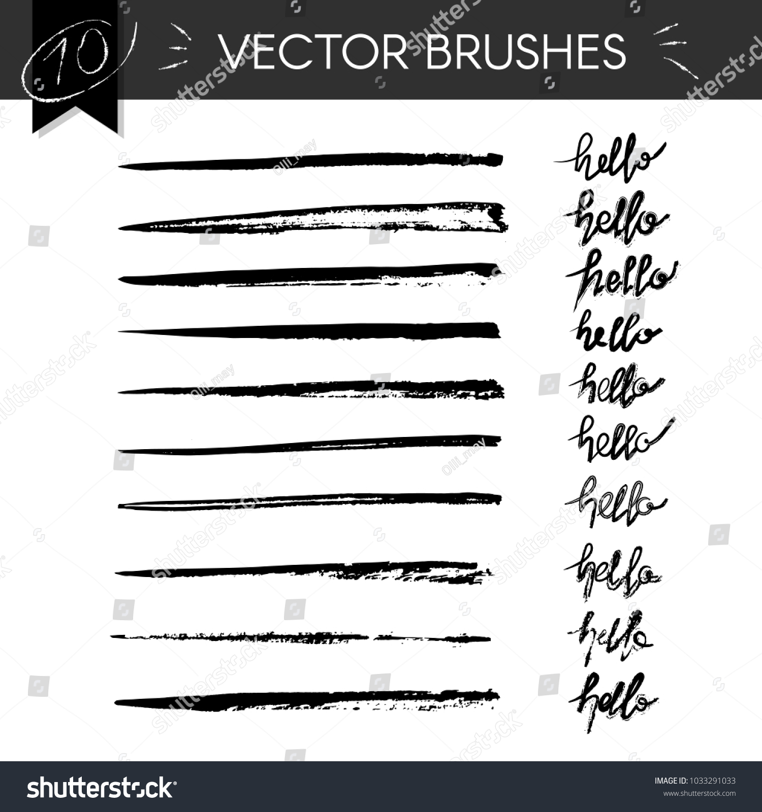Vector Set Hand Drawn Brushes Stock Vector (Royalty Free) 1033291033 ...