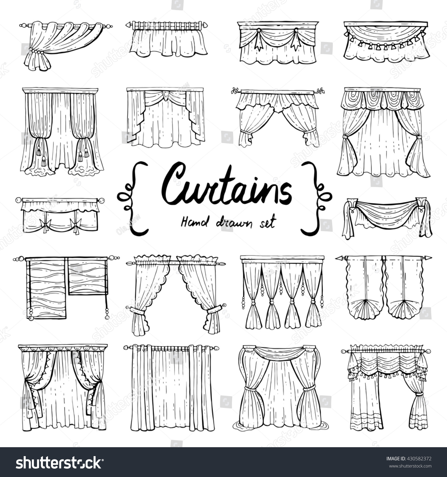 Vector Set Hand Drawn Doodle Curtains: เวกเตอร์สต็อก (ปลอดค่าลิขสิทธิ์ ...
