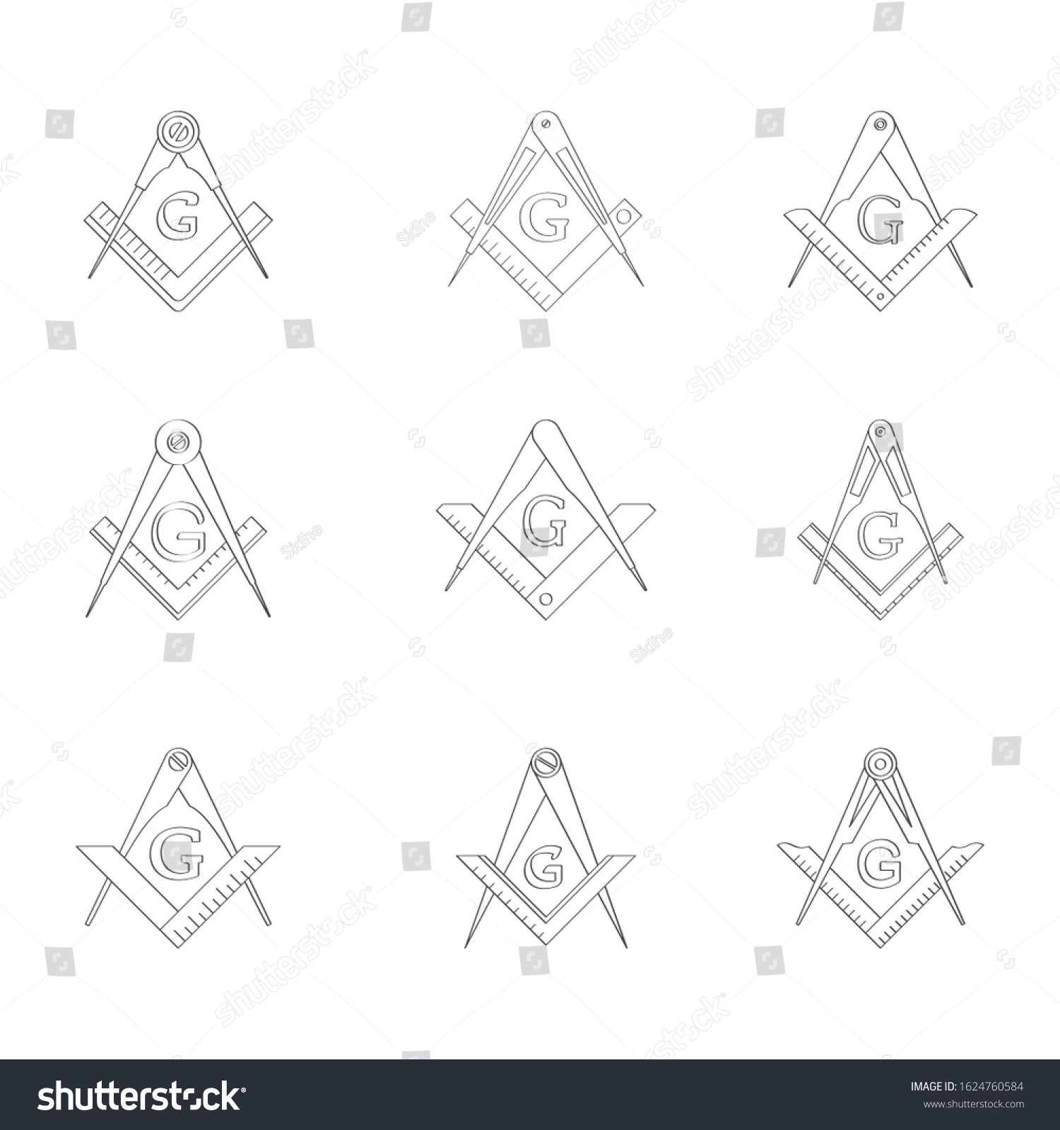 Vector Set Masonic Square Compasses Stock Vector (Royalty Free) 1624760584