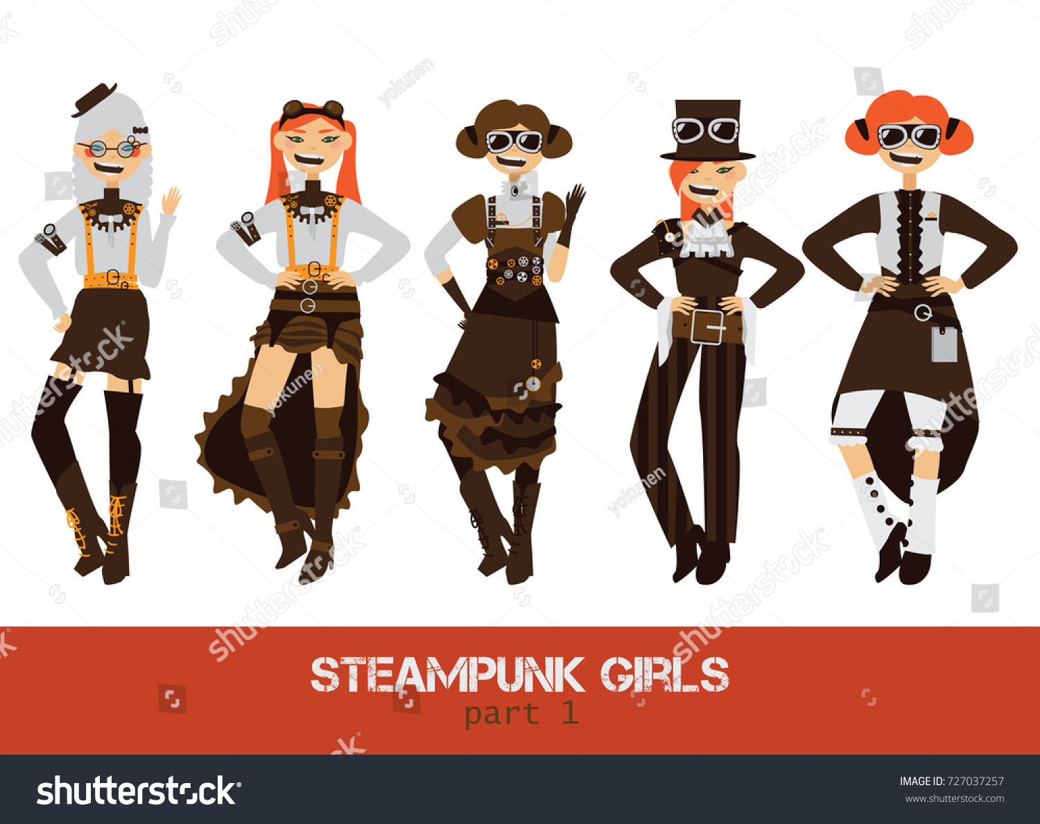 Vector Set Steampunk Man Cartoon Flat Stock Vector (Royalty Free ...