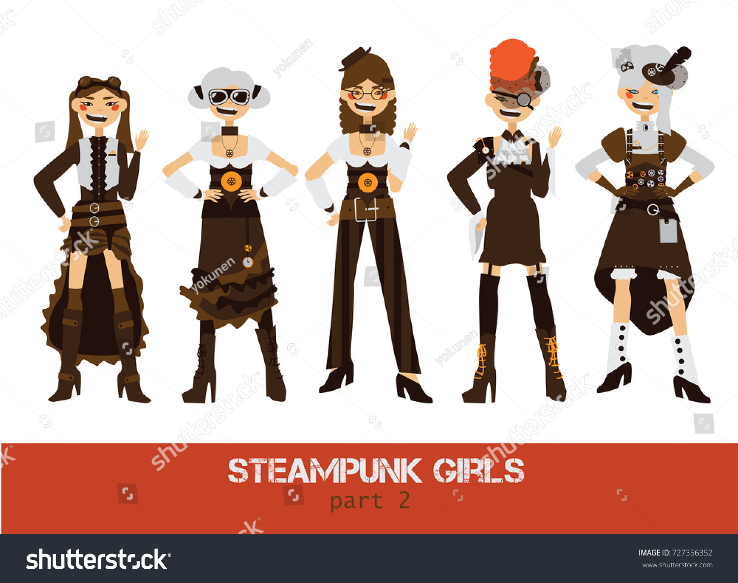 Vector Set Steampunk Man Cartoon Flat: vetor stock (livre de direitos ...