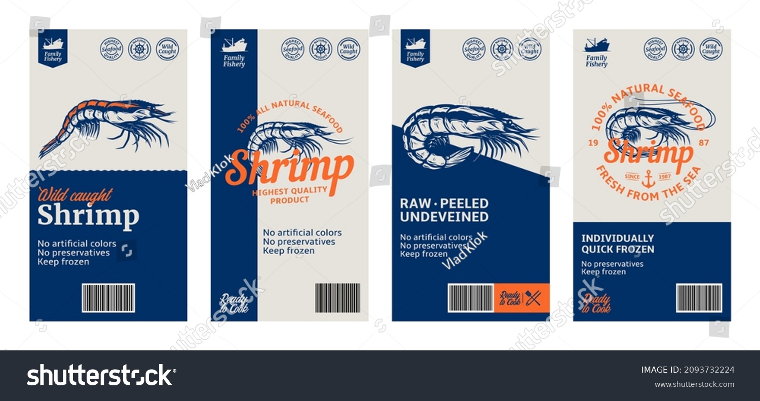 Vector Shrimp Labels Design Elements Prawn Stock Vector (Royalty Free ...