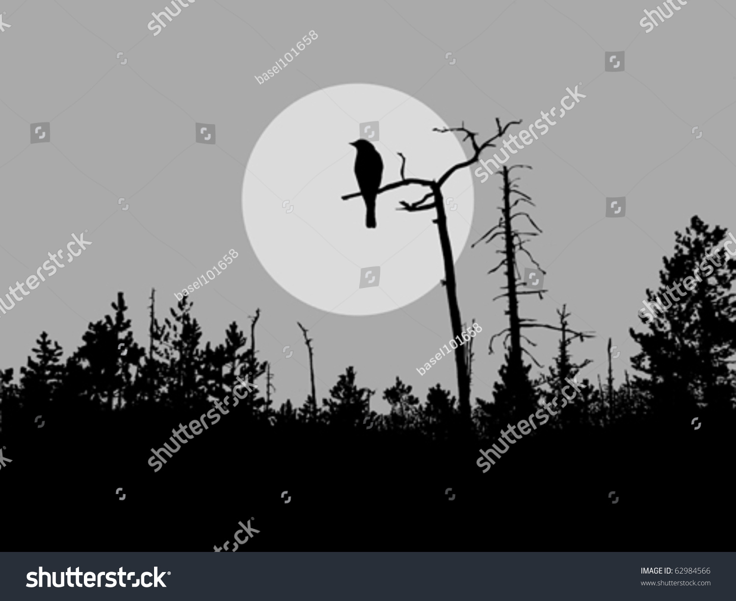 Vector Silhouette Bird On Tree Stock Vector (Royalty Free) 62984566 ...