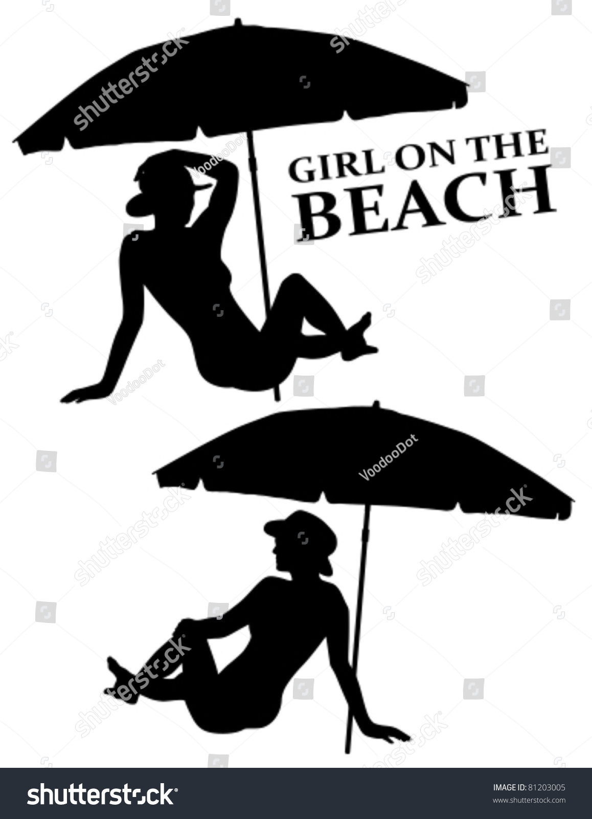 Vector Silhouette Girl Beach Umbrella Stock Vector Royalty Free