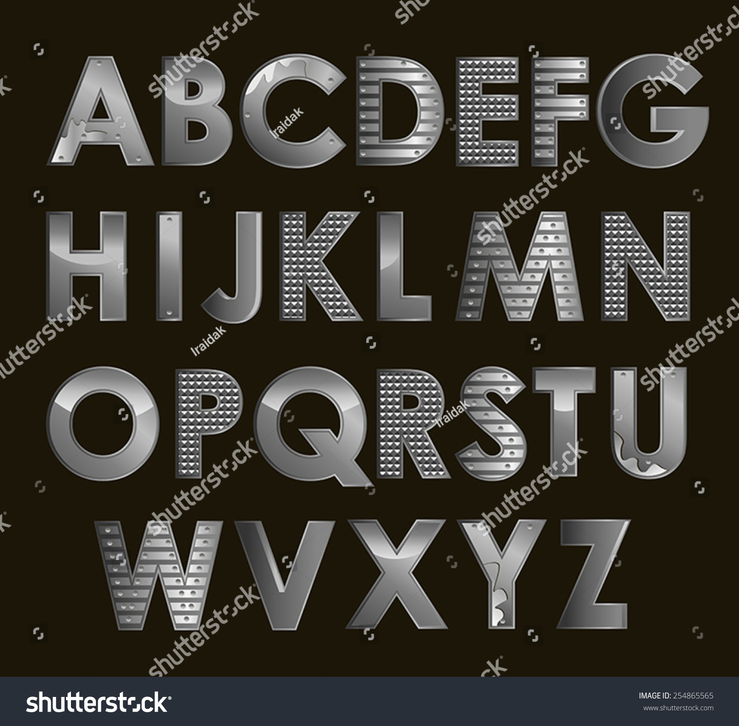 Vector Silver Metallic Font Alphabet Stock Vector (Royalty Free) 254865565
