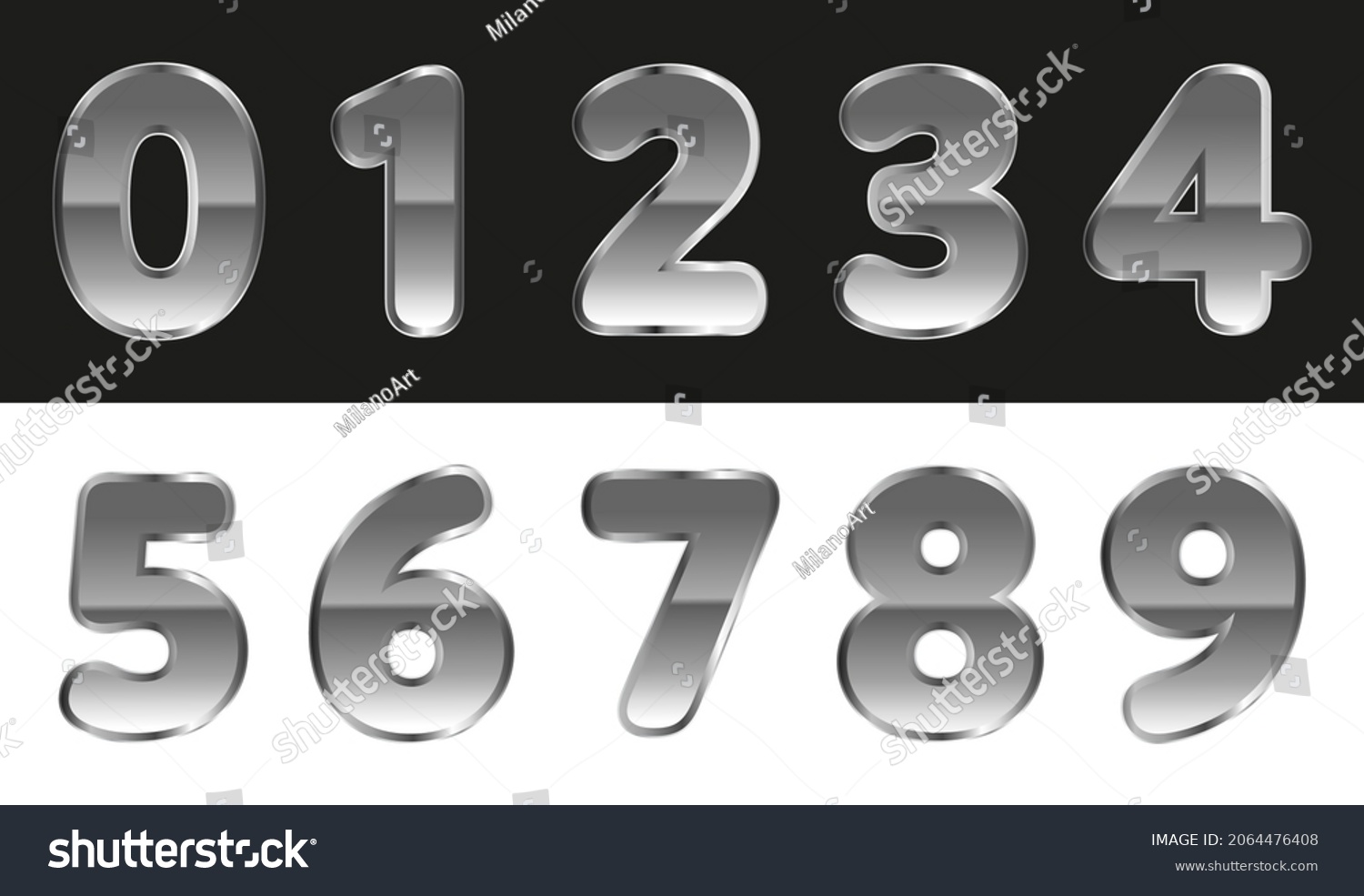 Vector Silver Numbers Metallic Chrome Numbers Stock Vector (Royalty ...