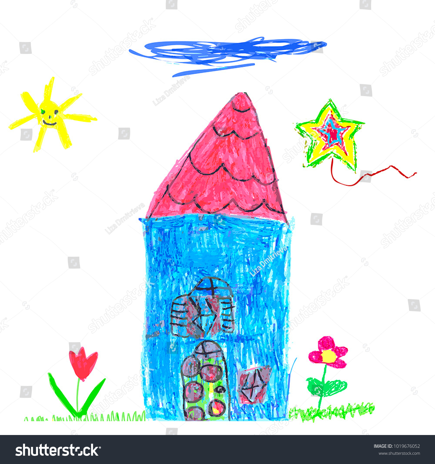 Vector Simple Child Crayon House Drawing Stock Vector (Royalty Free ...