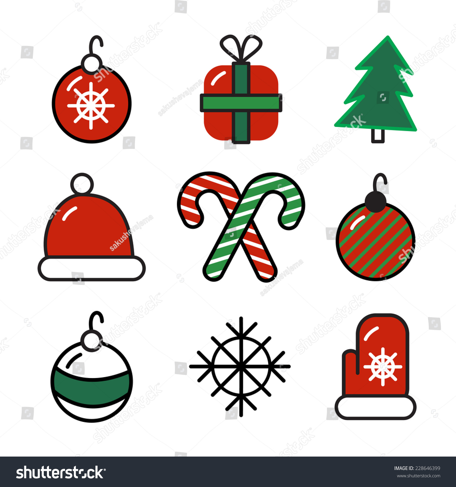 Vector Simple Outline Christmas Decorations Stock Vector (Royalty Free ...