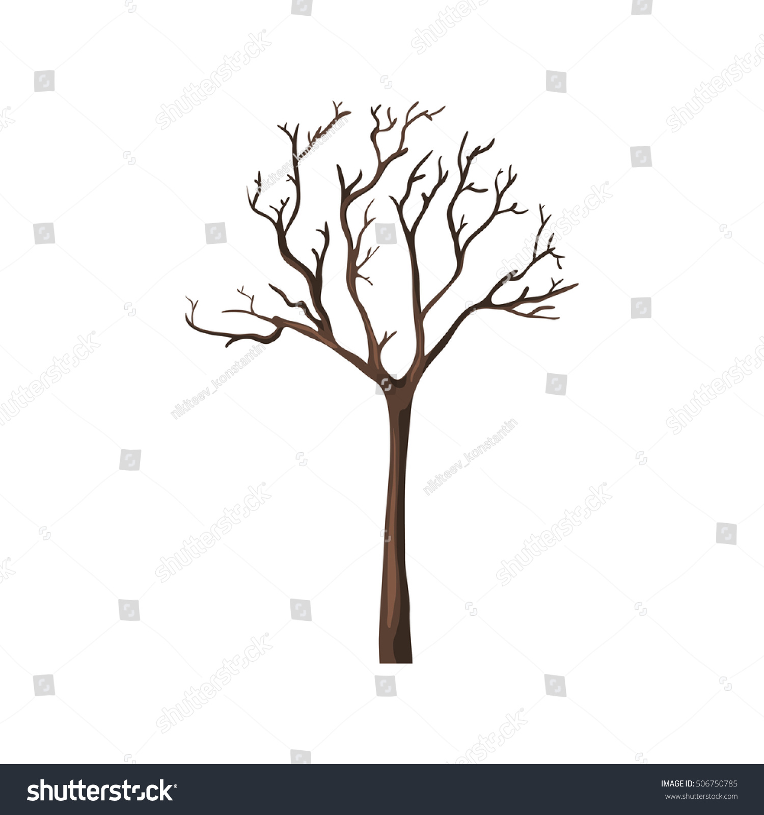 Vector Single Cartoon Brown Bare Tree Stock Vector (Royalty Free) 506750785