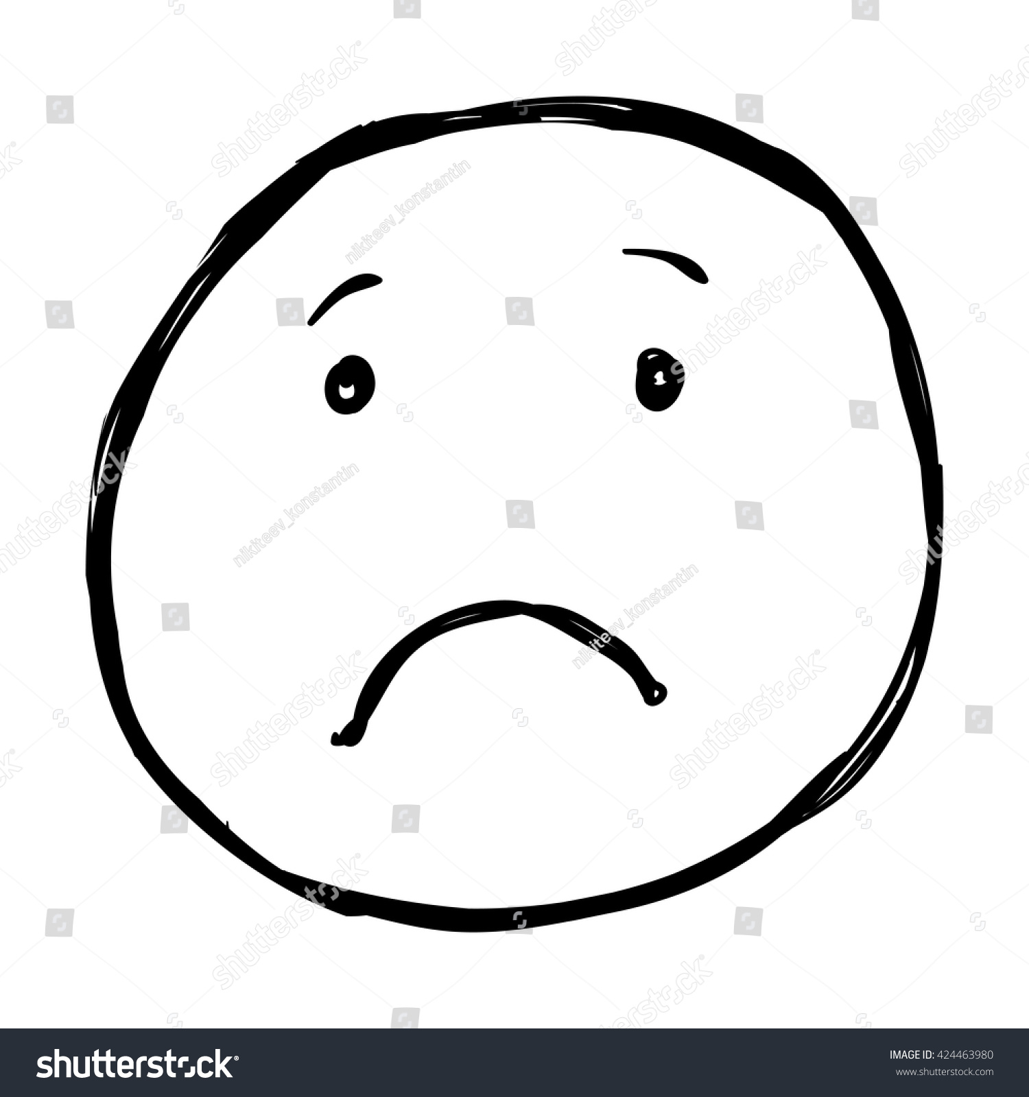 Vector Single Sketch Emoticon - Sad Smiley - 424463980 : Shutterstock
